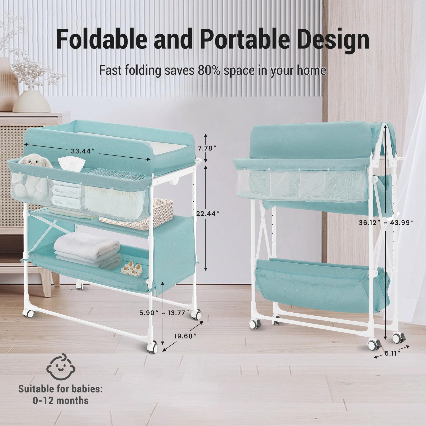 SEA PUNK Portable Baby Diaper Changing Table, Foldable Diaper Changing ...