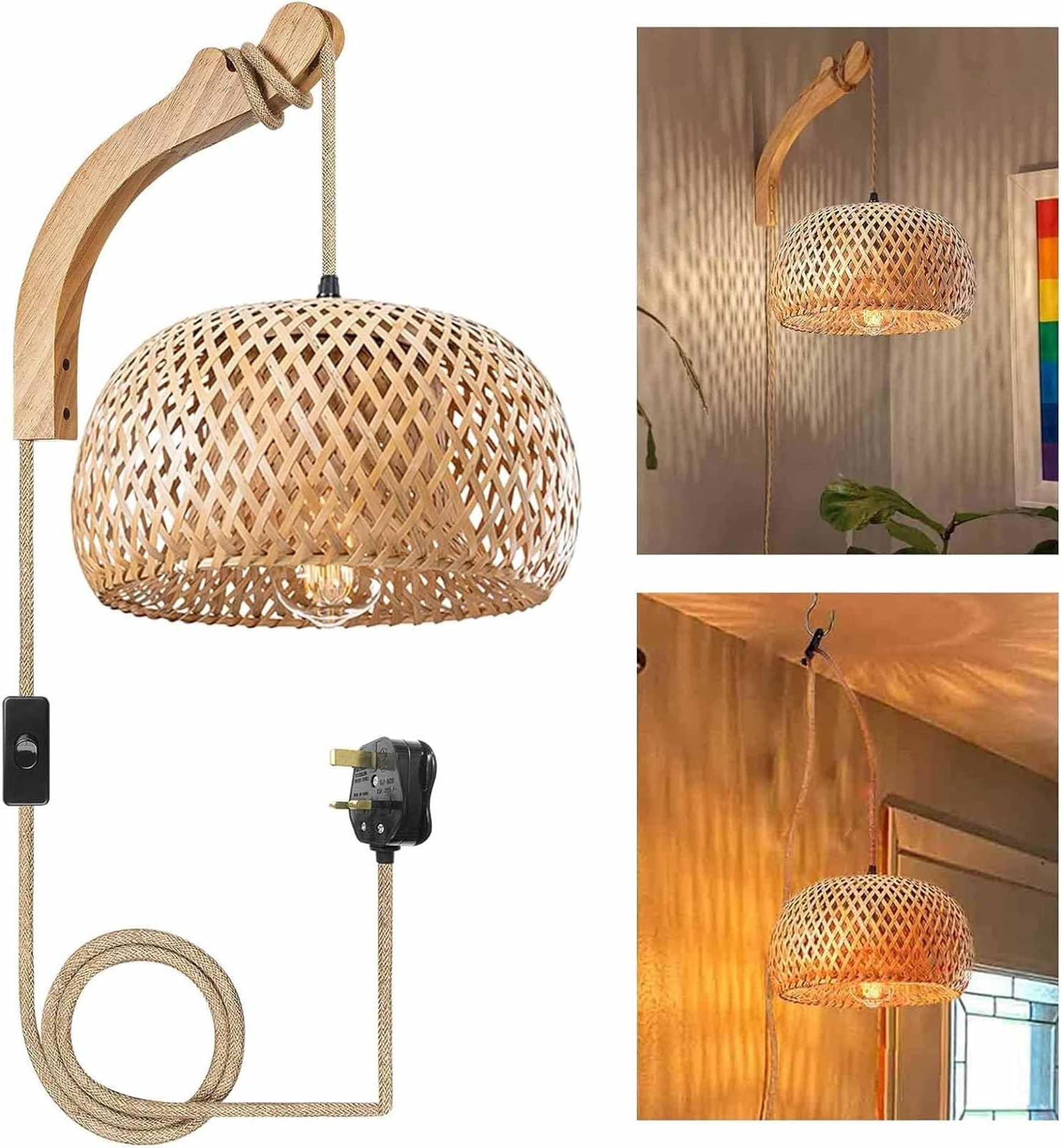 IC INSTANT COACH Boho Rattan Wall Sconce Lighting with Plug in Cord ...