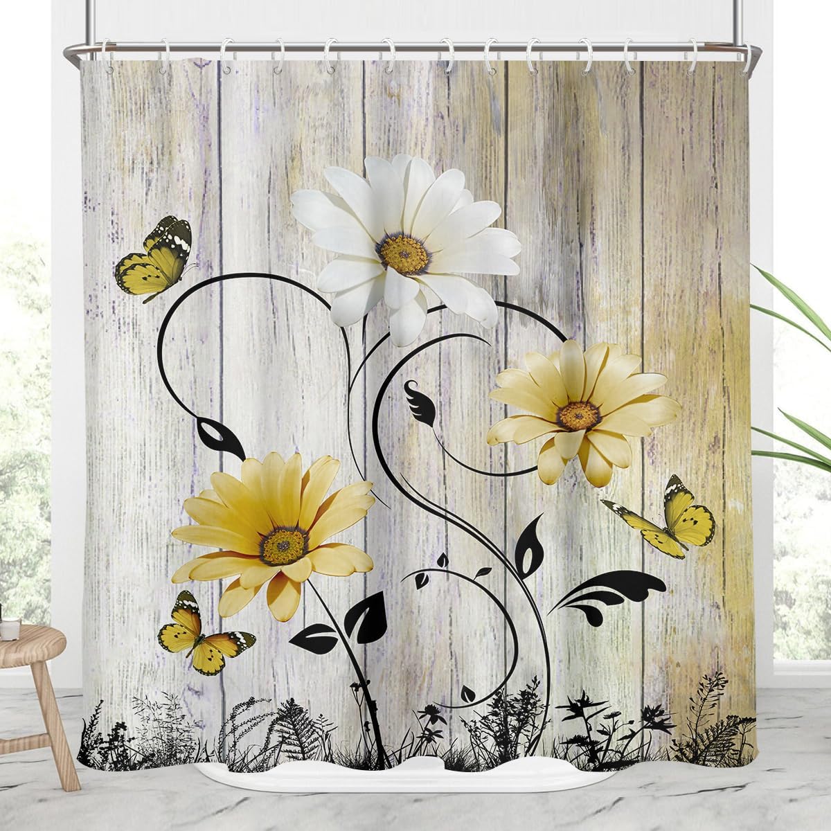 Amazon.com: AAtter Yellow Floral Shower Curtain Standard Rustic Flower ...