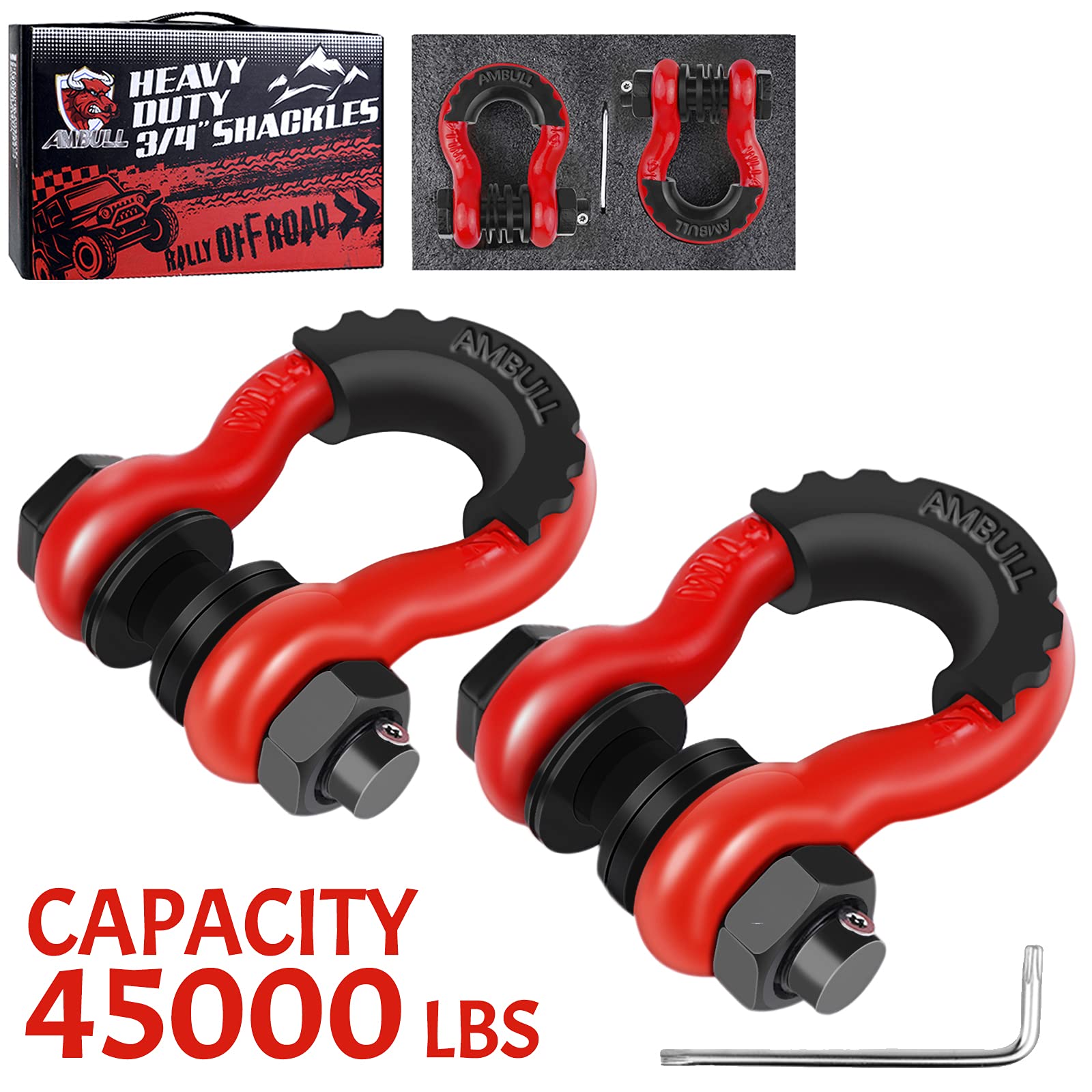 Buy AMBULL Shackles 3/4" D Ring Shackle (2 Pack) 45,000lb Break ...