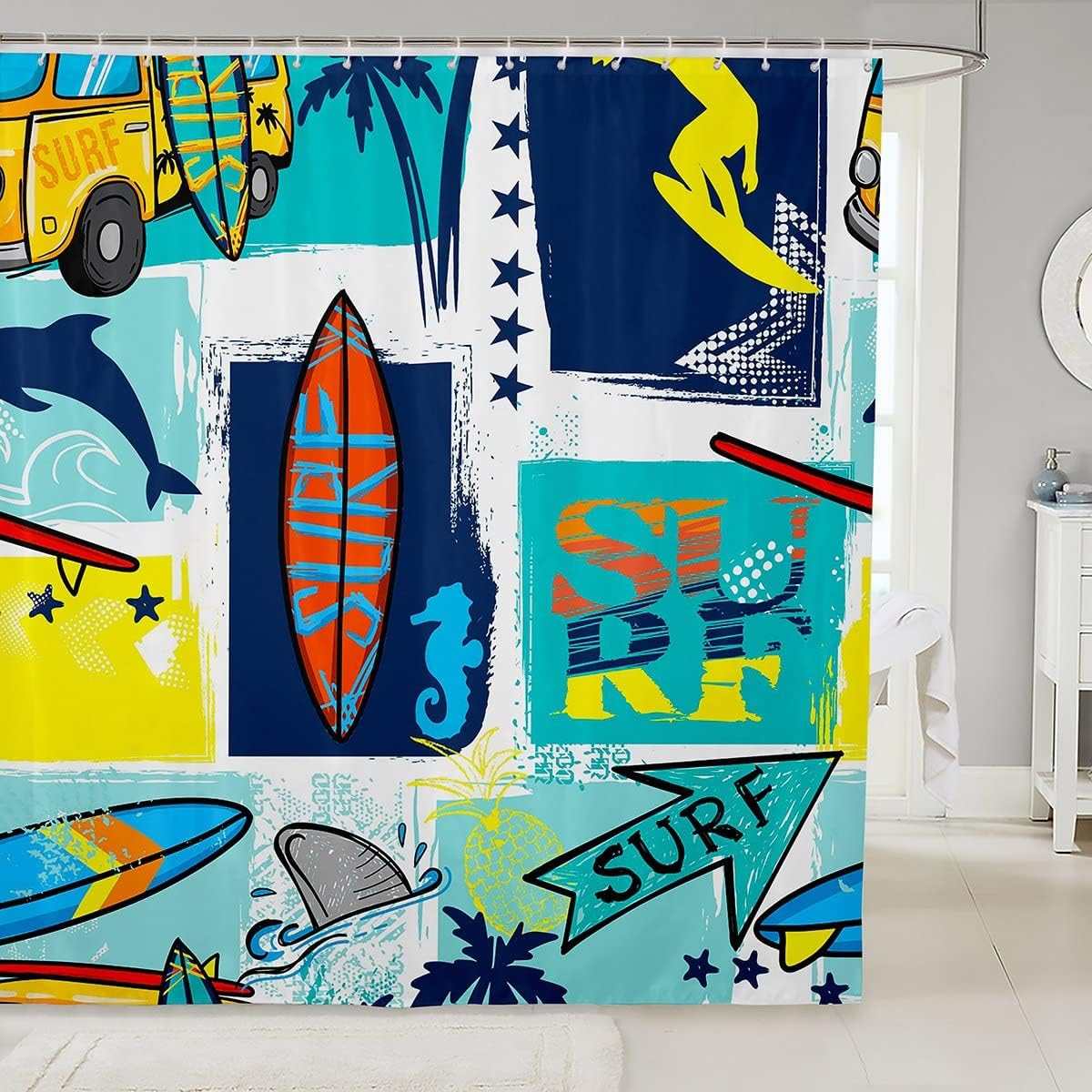 Amazon.com: Castle Fairy Surfing Sports Bath Curtain,Colorful Surf ...