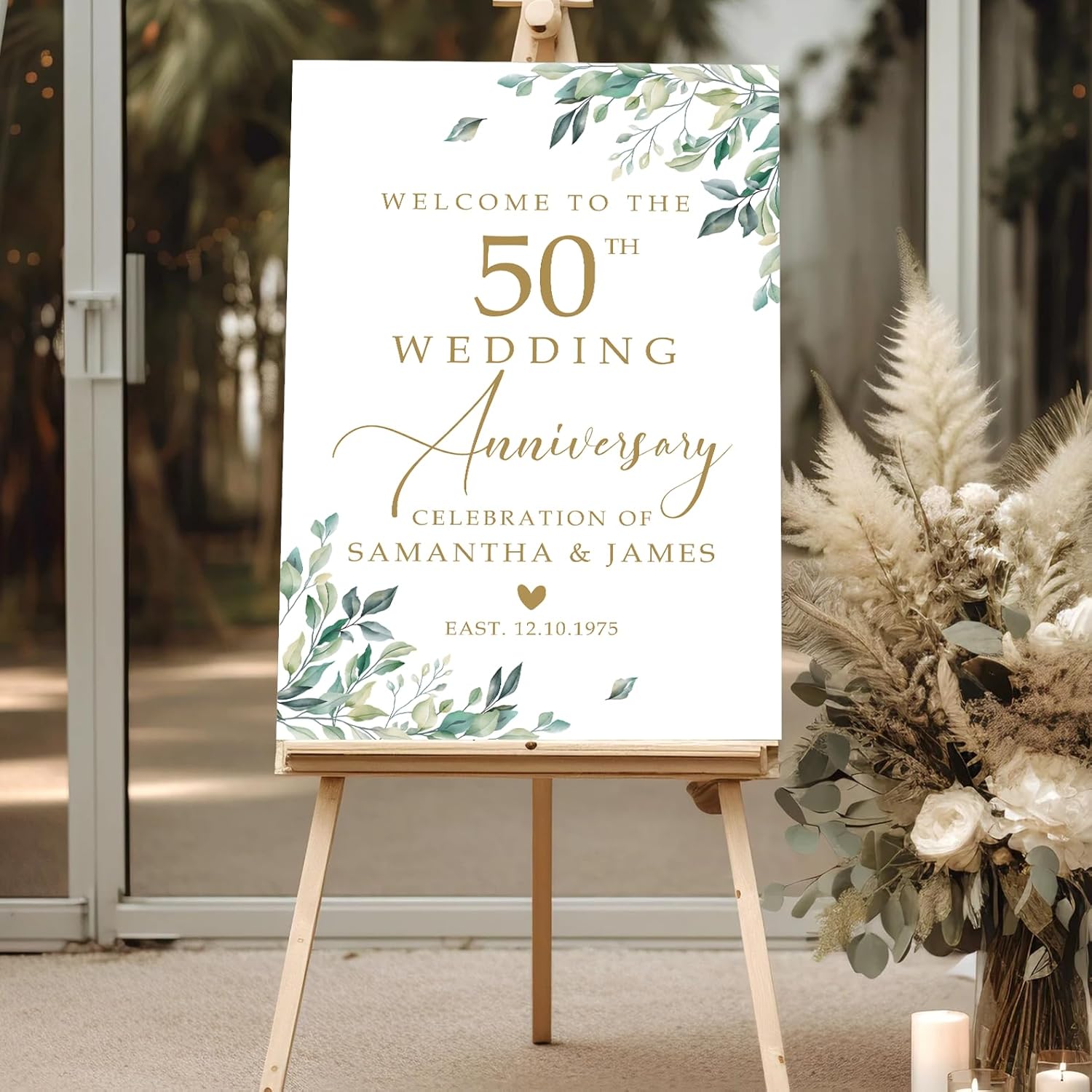 Amazon.com: 50th Anniversary Sign, Greenery Wedding Anniversary, 50th ...