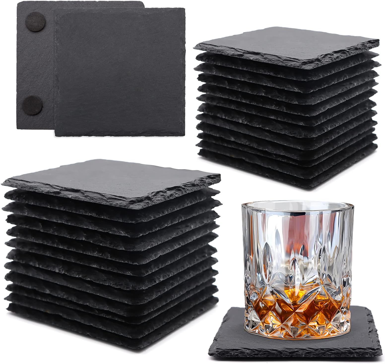 Amazon.com: Eccliy 24 Pcs Black Slate Coasters Bulk with Holder Square ...