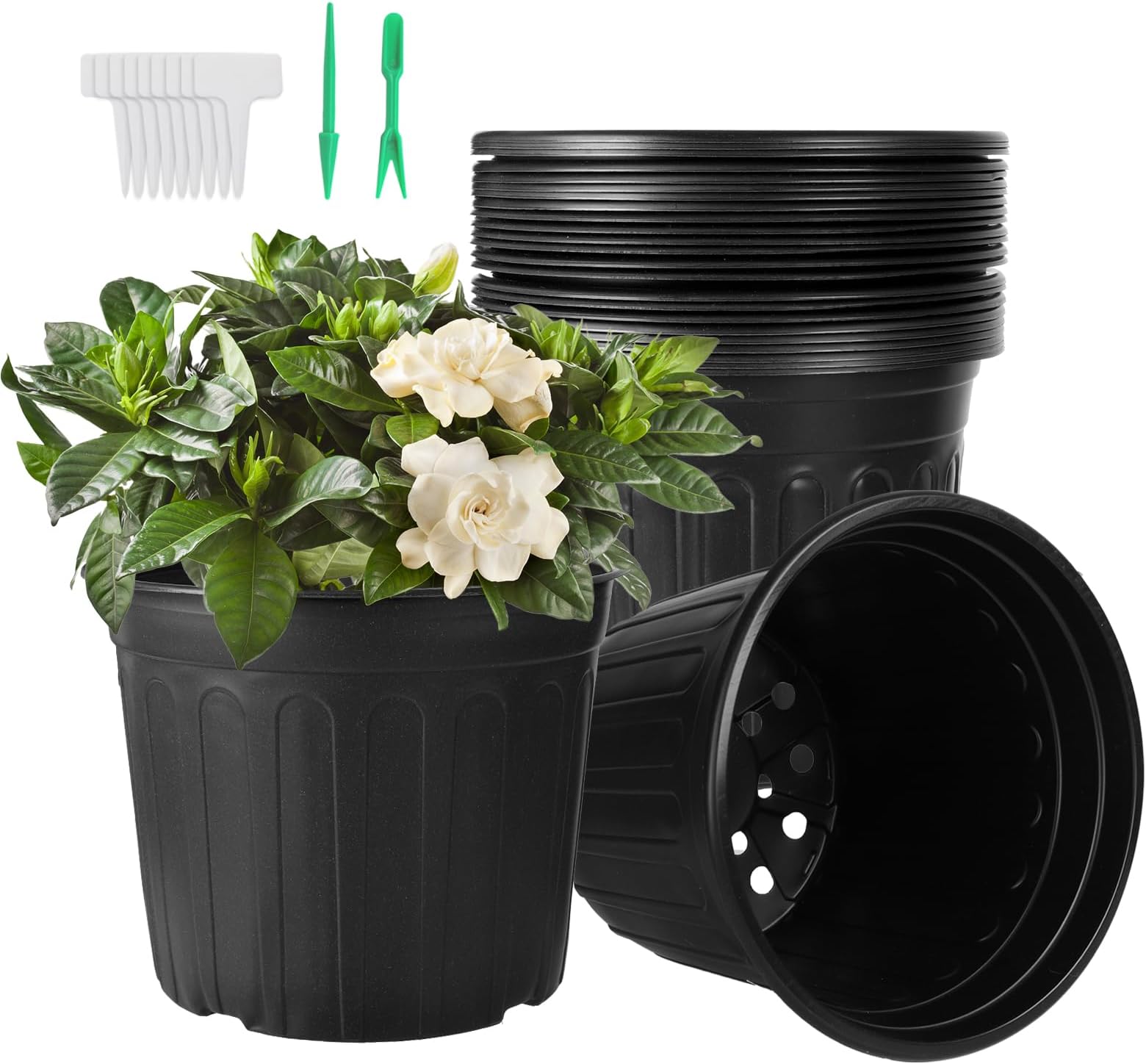 Amazon.com : Huvai 24 Pack 3 Gallon Nursery Pots, Thickened Soft Black ...