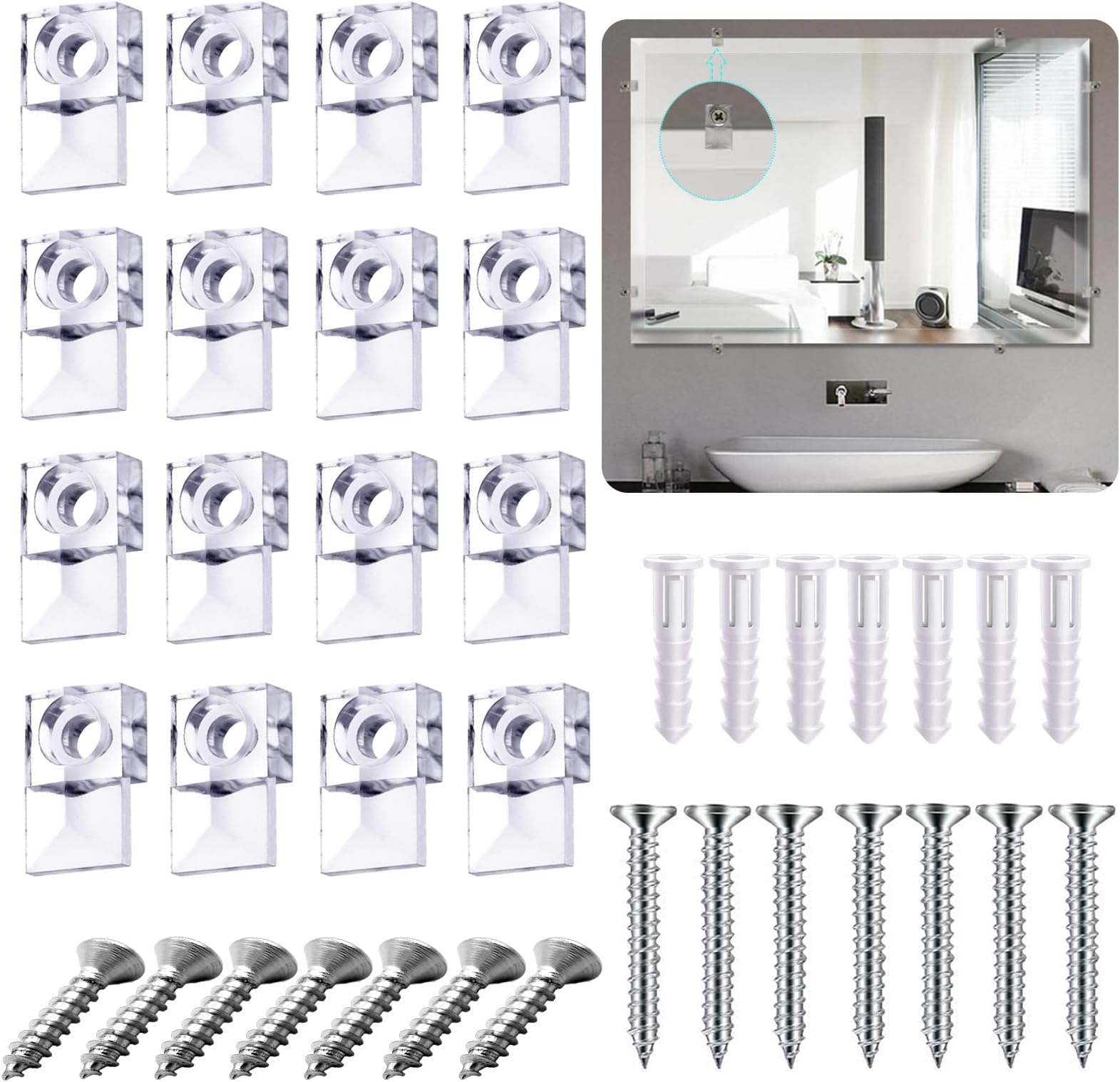 50piece Mirror Holder Clip Glass Crystal Clear Plastic Mirror Clip ...