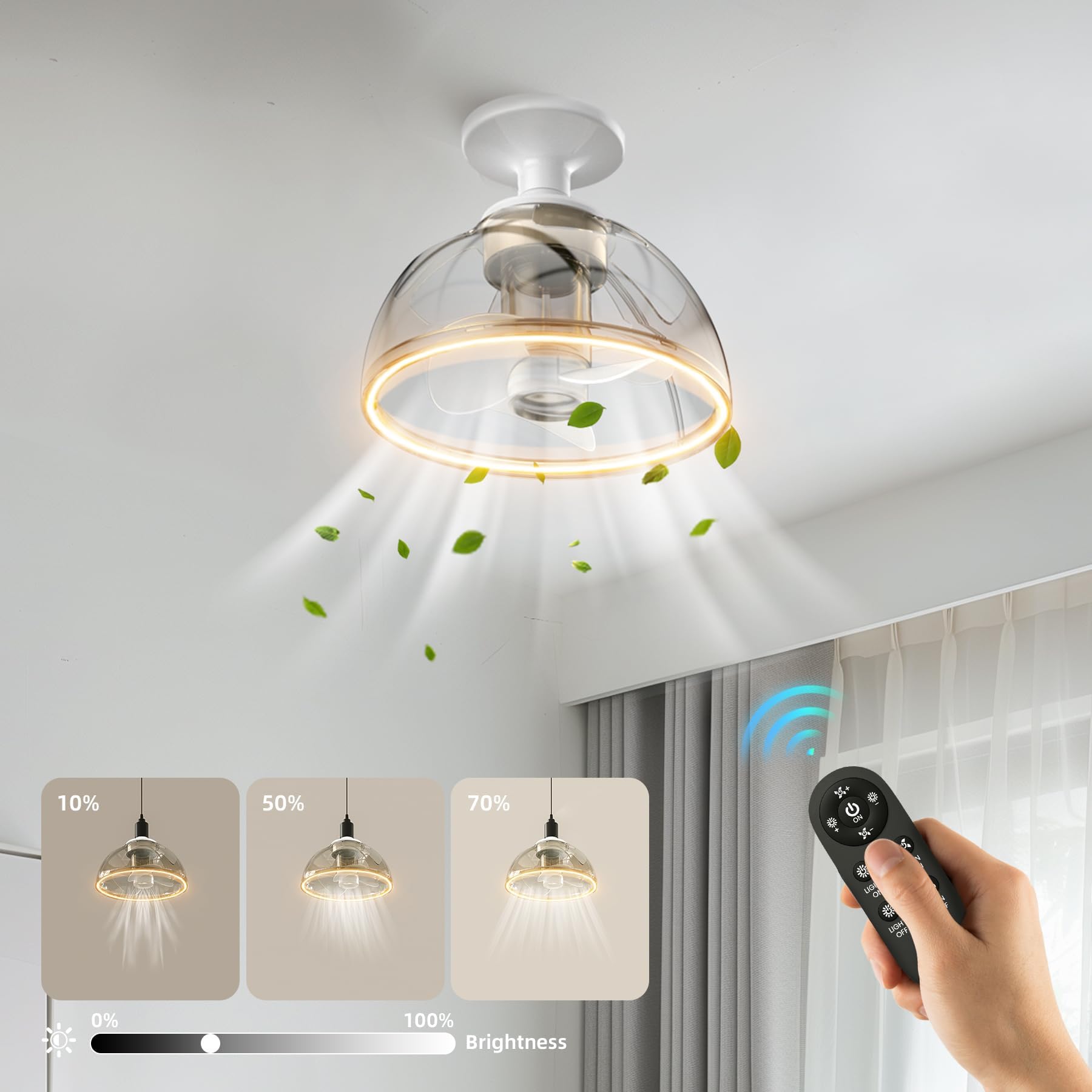 Zuske 20cm LED Ceiling Light with Fan and Remote, 8W Socket Ceiling Fan ...