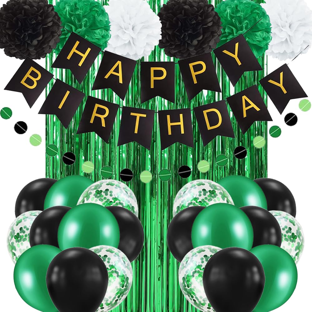 Amazon.com: Black and Green Happy Birthday Decorations for Men Boys ...