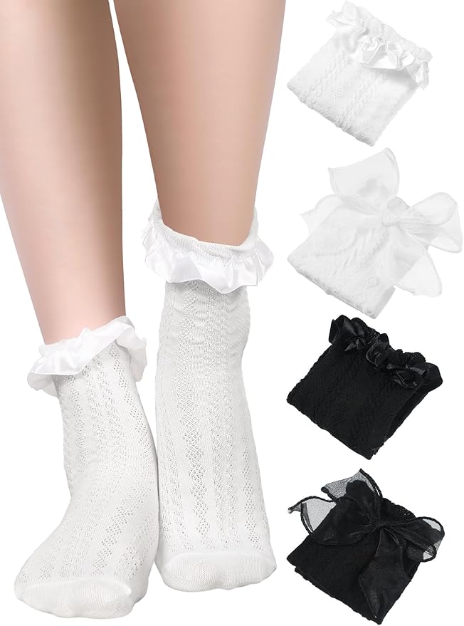 Amazon.com: Geyoga 4 Pairs Women's Ruffle Frilly Lace Ankle Socks Cute ...