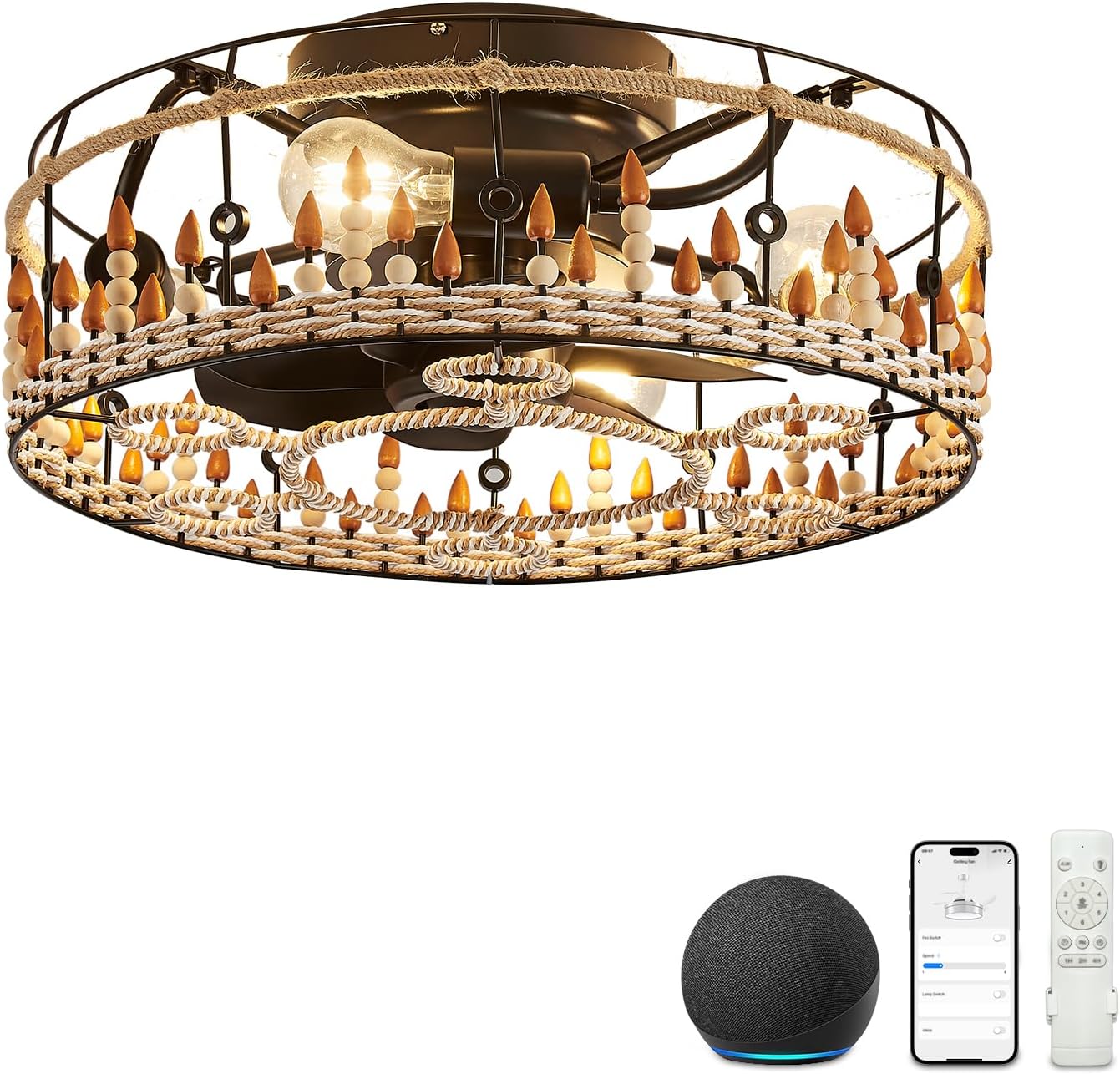 SCAWAIL Ceiling Fans with Lights,Farmhouse Caged Ceiling Fan with Light ...