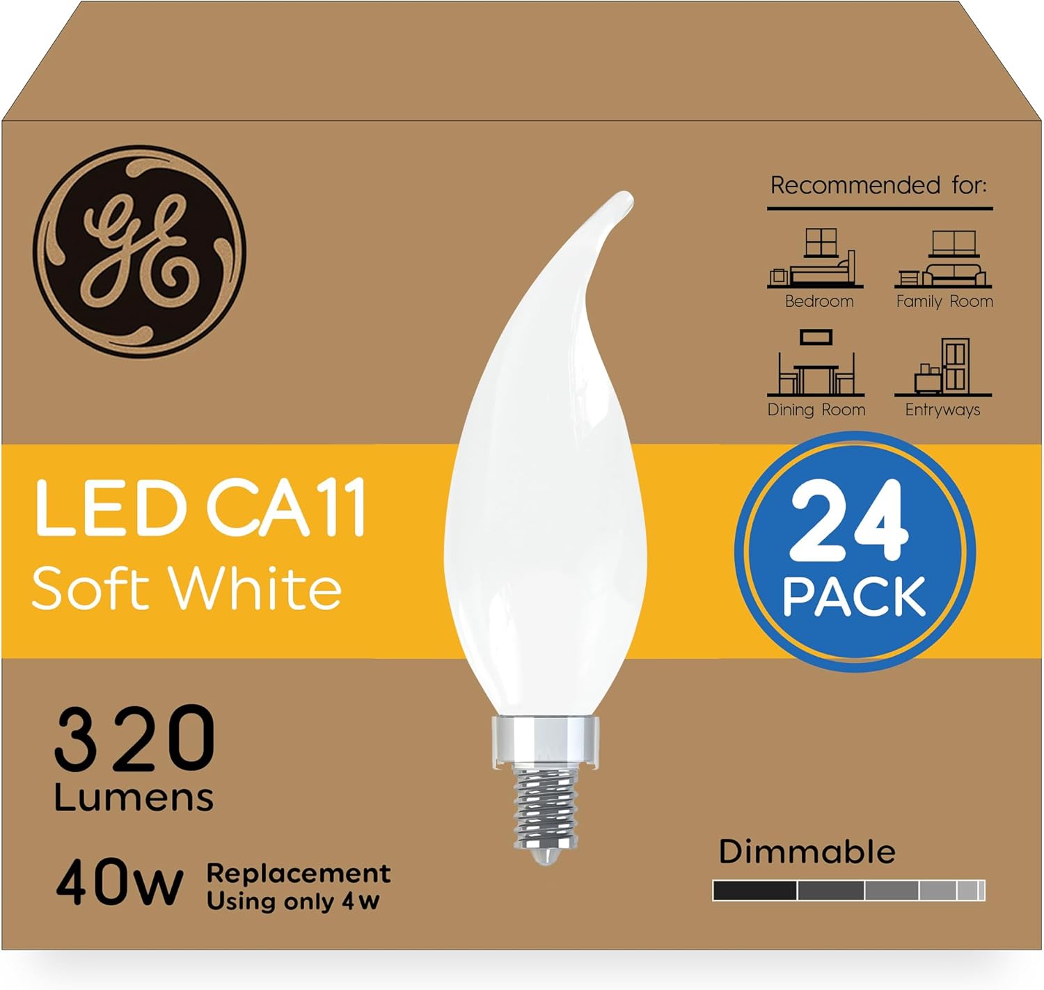 GE Relax HD LED Light Bulbs, CA11 Decorative Bulbs, Soft White, 40W ...