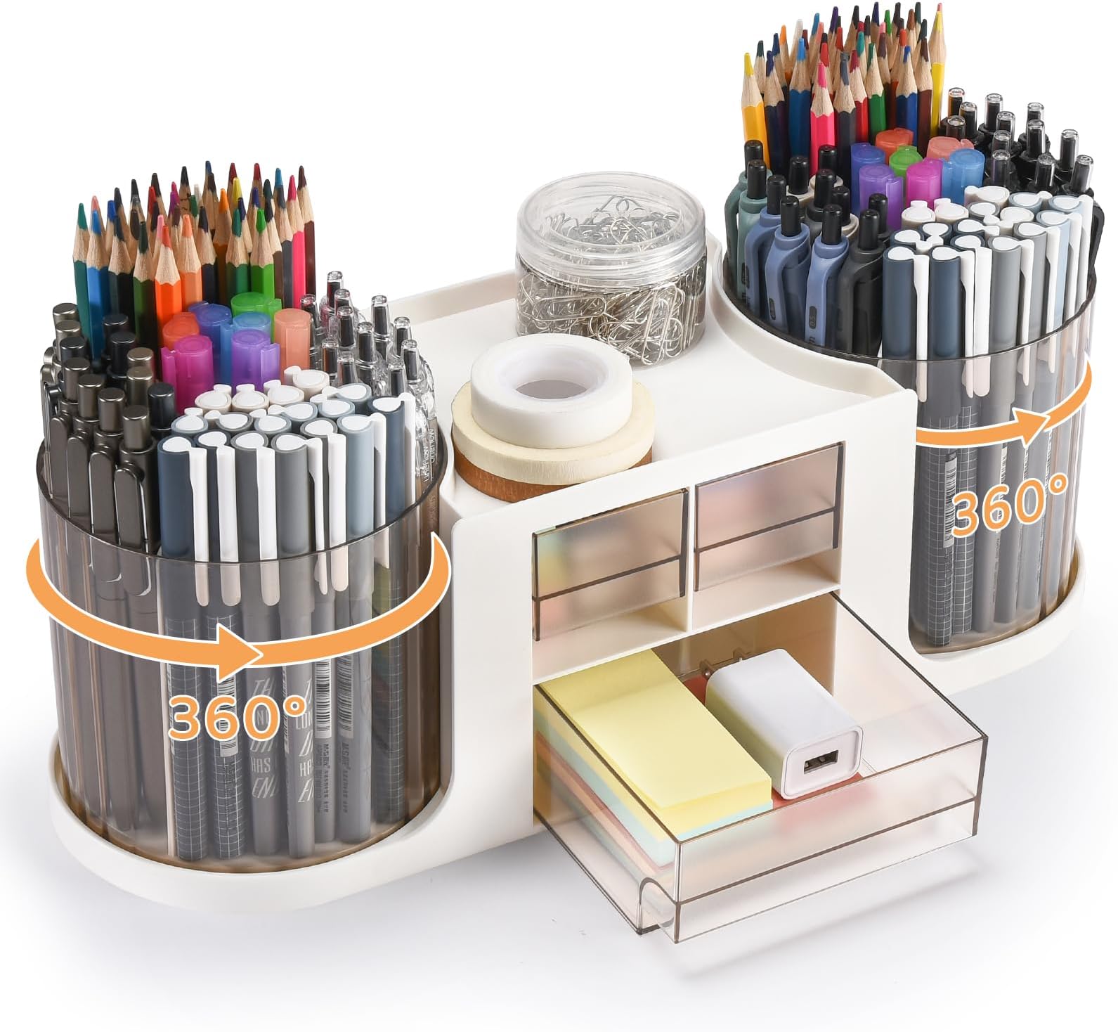 Amazon.com: Rotating Desk Organizer with 2 Pen Holders, Rotating Pen ...