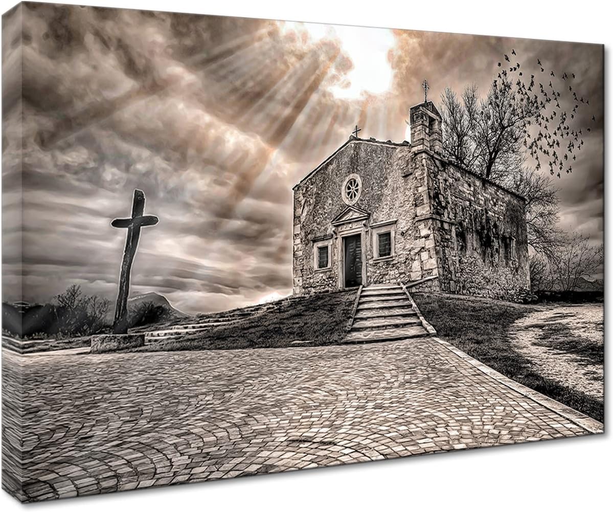Amazon.com: HANZIMO Old Rustic Church Wall Art Architecture Religion ...