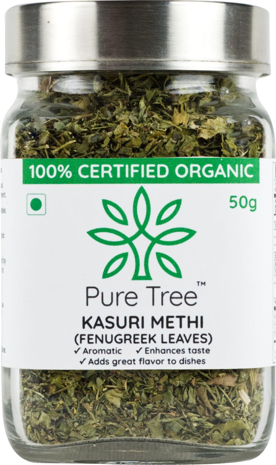 Pure Tree Certified Organic Kasuri Methi | 50 g | Glass Jar | Dried ...