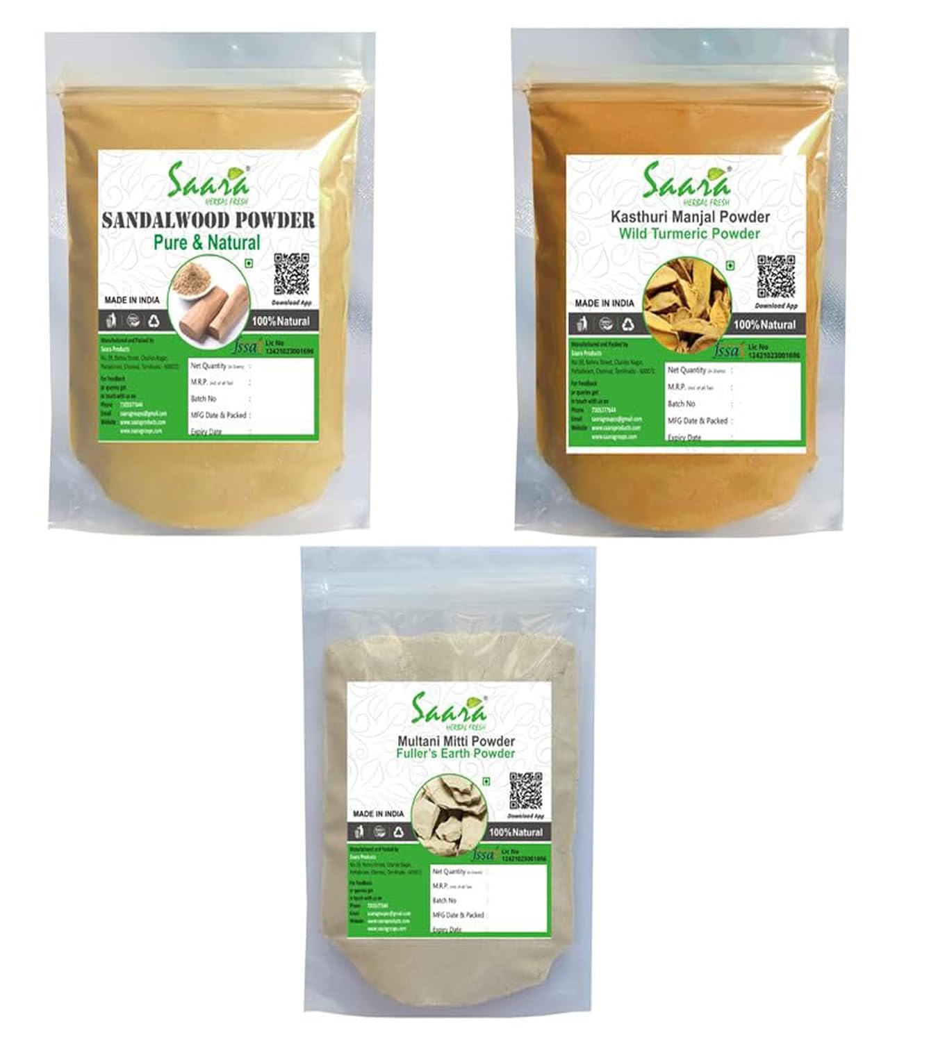 Saara HERBAL FRESH Sandalwood, Multani Mitti, Kasthuri Manjal Powder ...