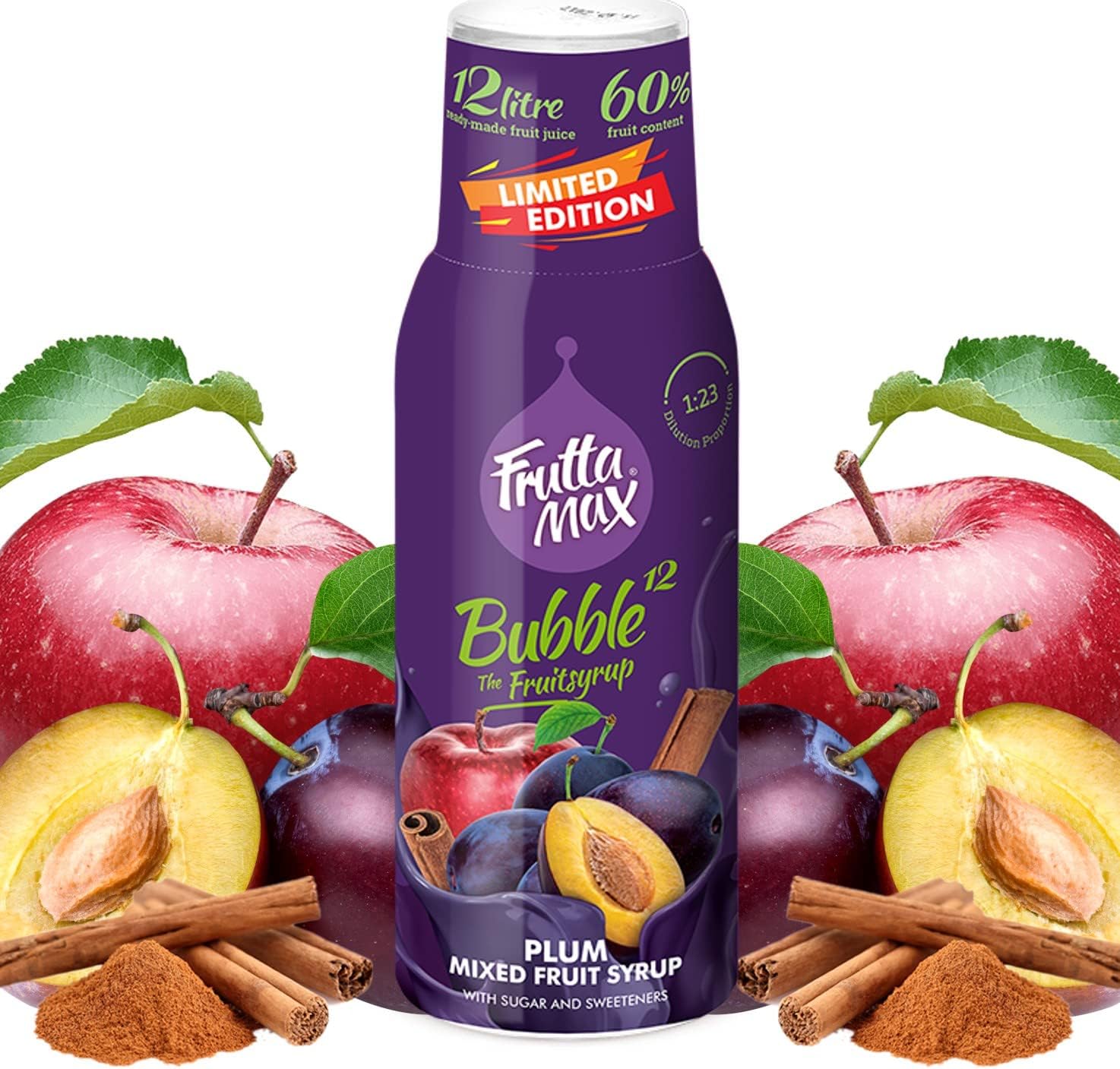 FruttaMax Apple Plum Cinnamon Syrup | Less Sugar | 60% Real Fruit ...