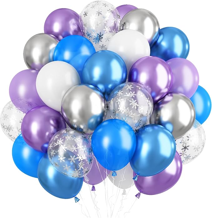Amazon.com: Frozen Balloons 50 Pack with Snowflake Confetti, Metallic ...