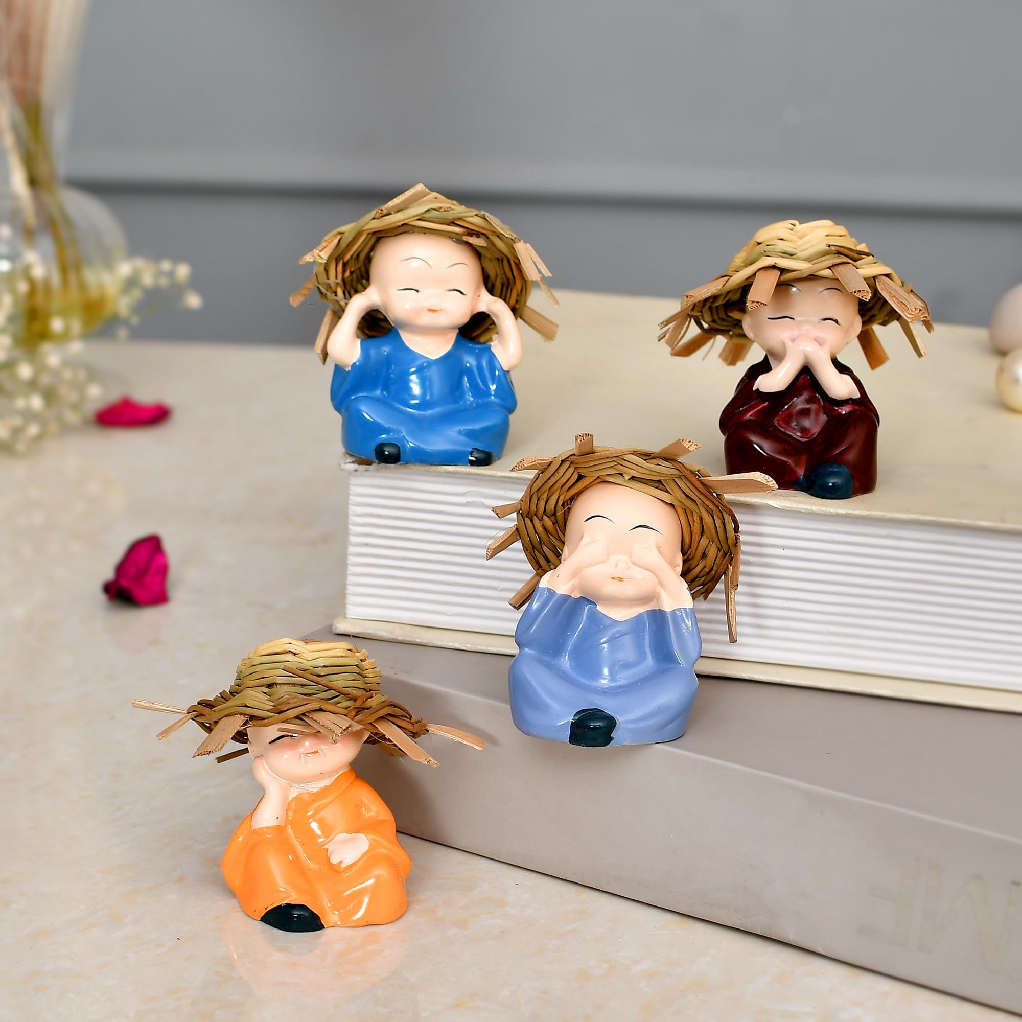 Buy eCraftIndia Resin 4Pcs Little Monk Cute Ornaments Car Interior ...