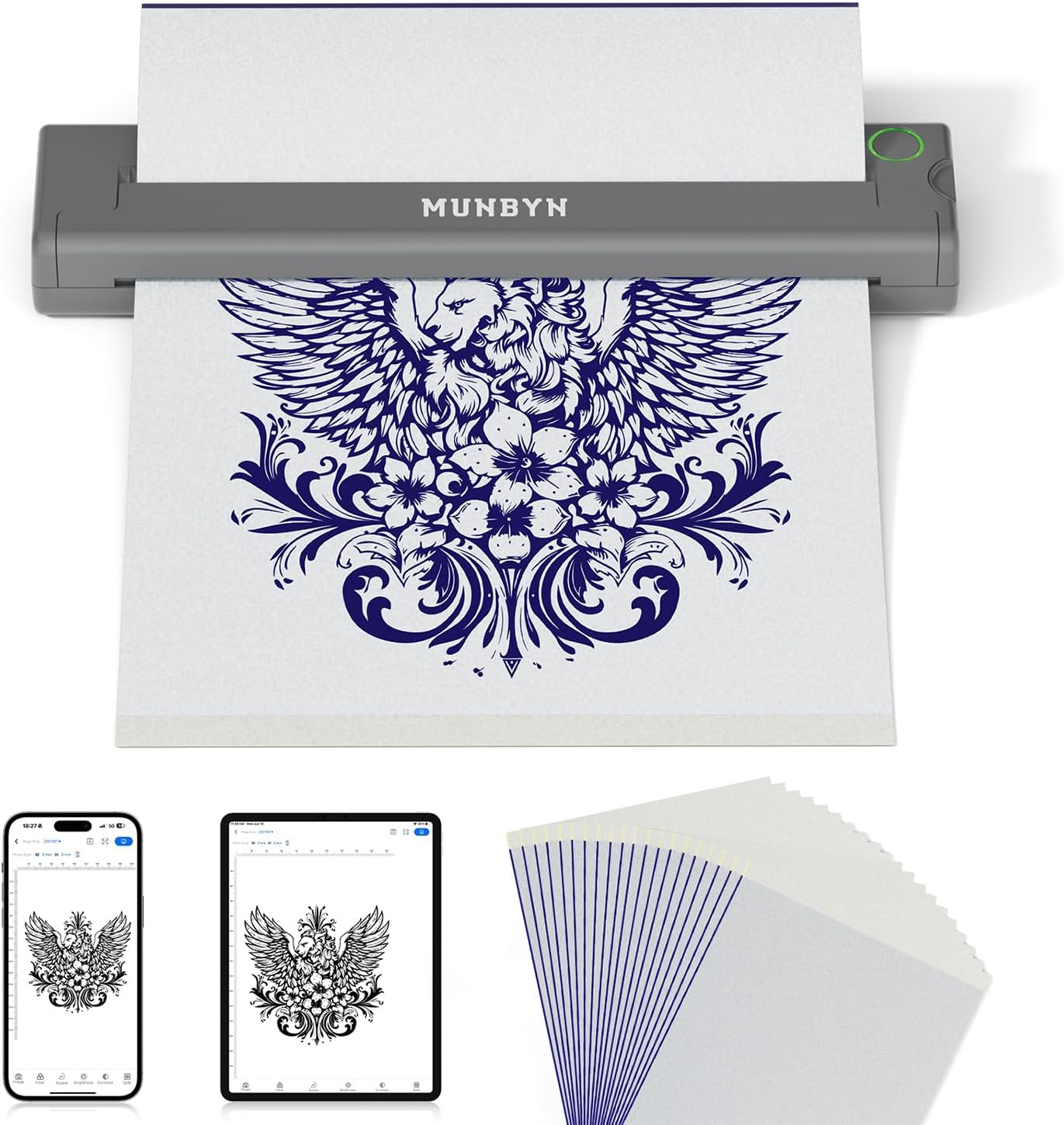 Amazon.com: MUNBYN Tattoo Stencil Printer ITP05, Wireless Thermal ...