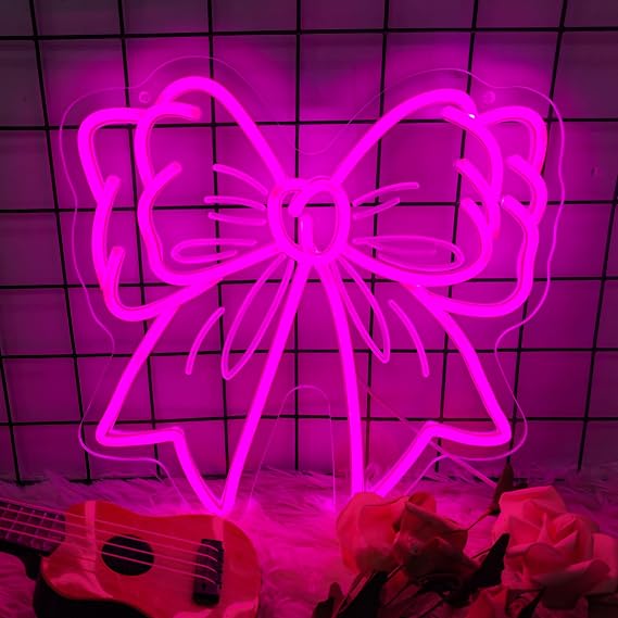 Pink Bow Neon Sign for Wall Decor Room Decor for Women Led Lights for ...