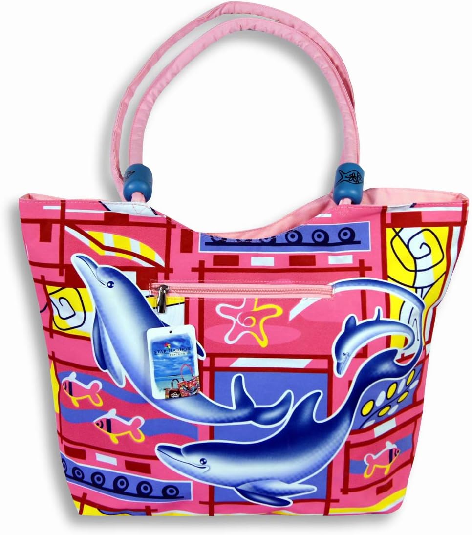 Amazon.com: Water Resistent Dolphin Design Canvas Beach Tote Bag Zipper ...