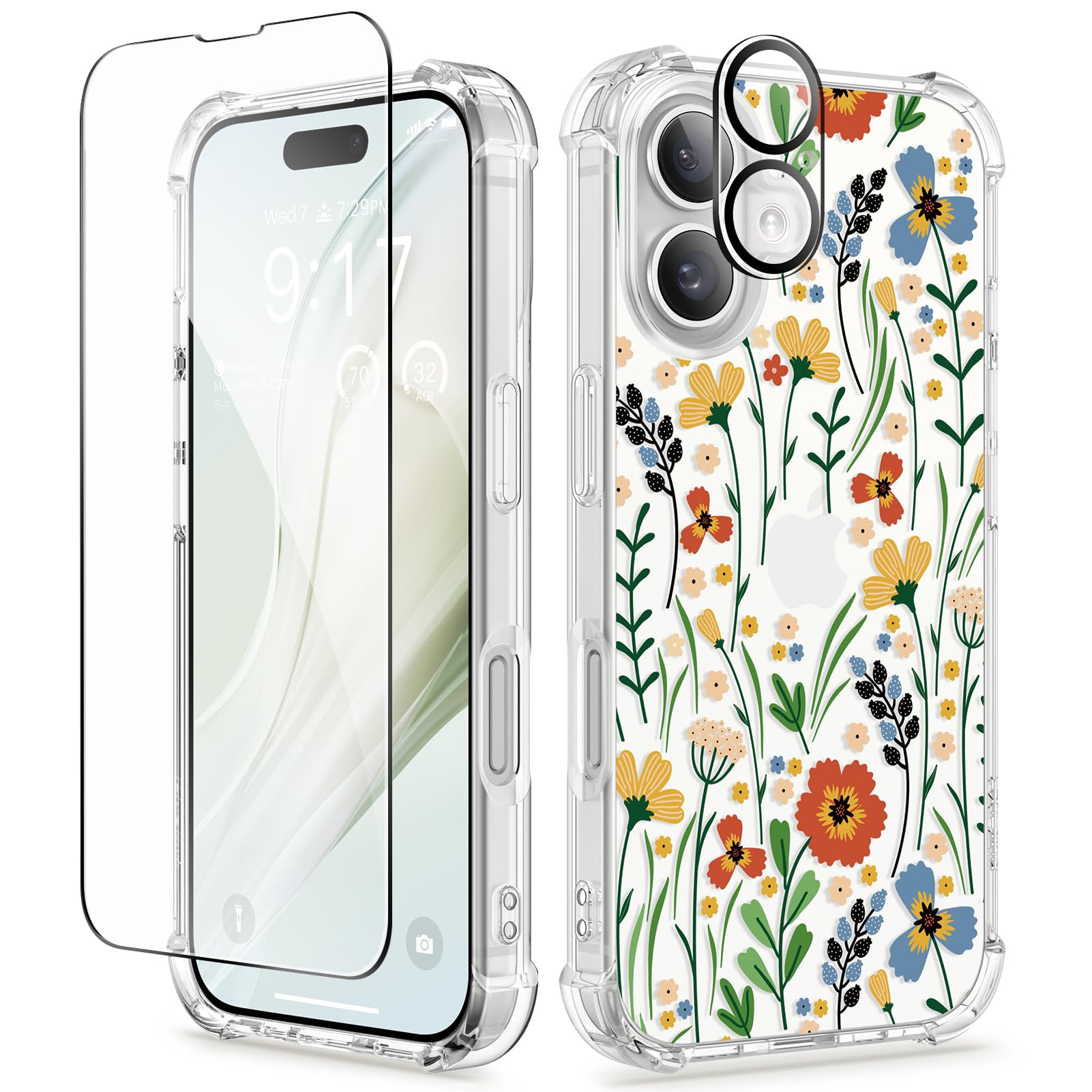 GVIEWIN Compatible with iPhone 16 Case 6.1" 2024, with Screen Protector & Camera Lens Protector ...