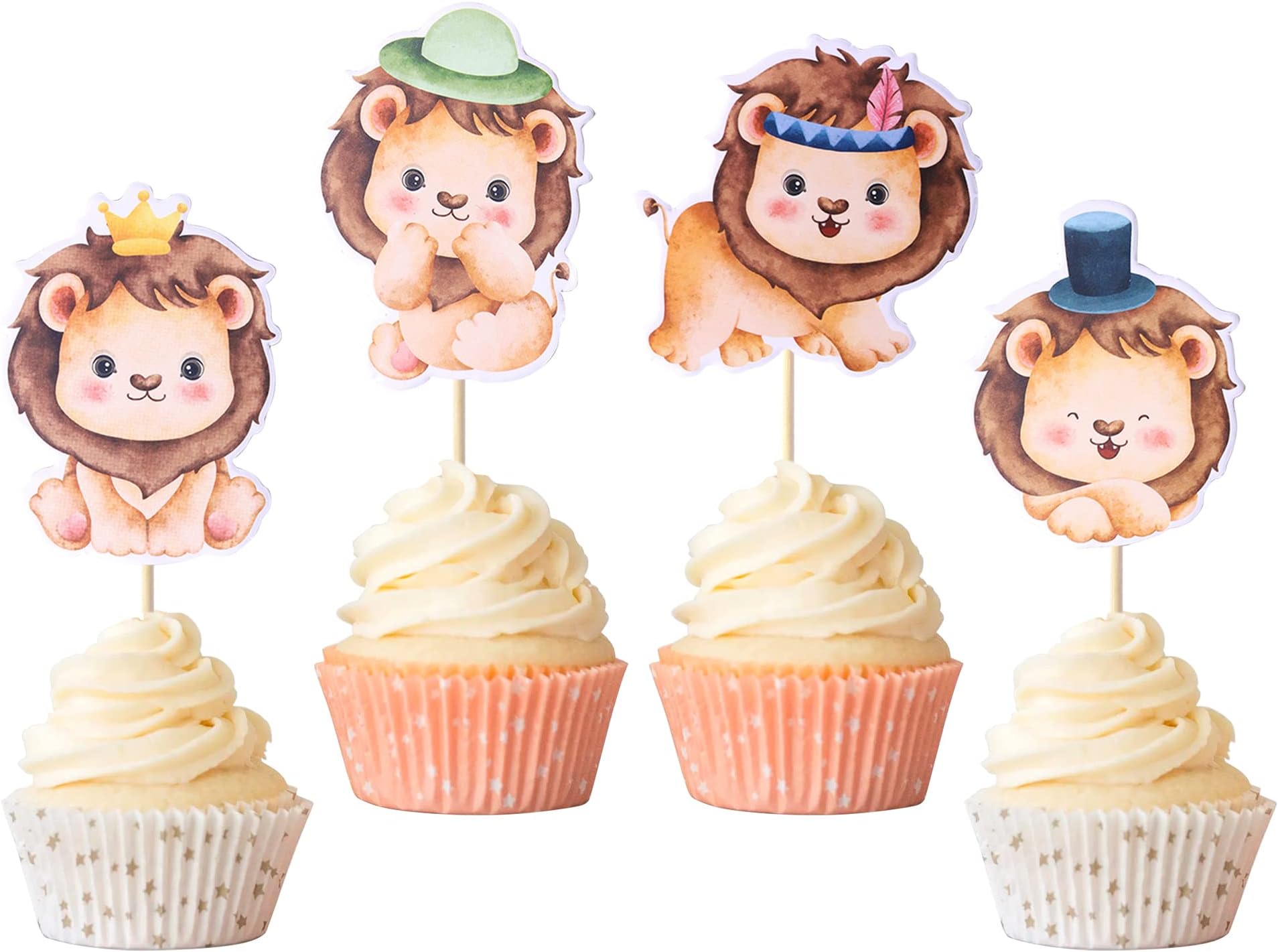 Amazon.com: 36 PCS Lion Cupcake Toppers - Jungle Safari Animal Crowns ...