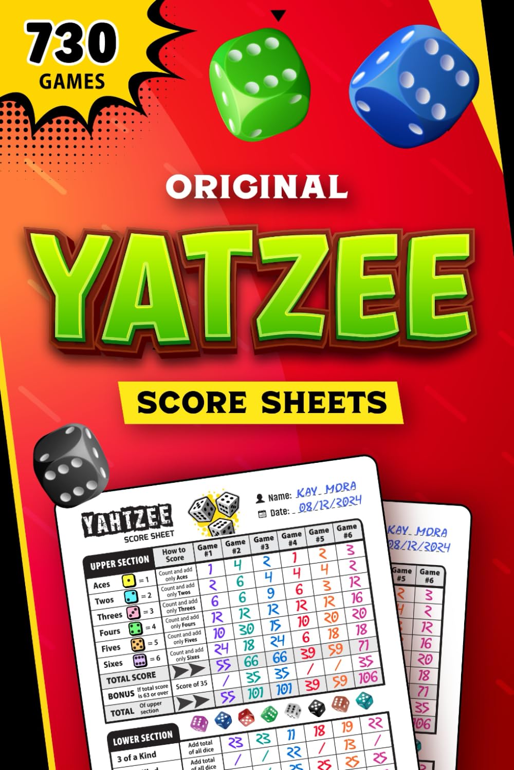 Original Yatzee Score Sheets: Travel Size Yazee Game Score Pads, Non ...