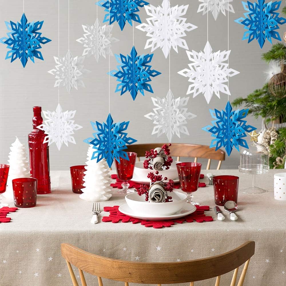 Amazon.com: OKA 18Pcs Large 3D Snowflake Ornaments,White/Blue/Silver ...