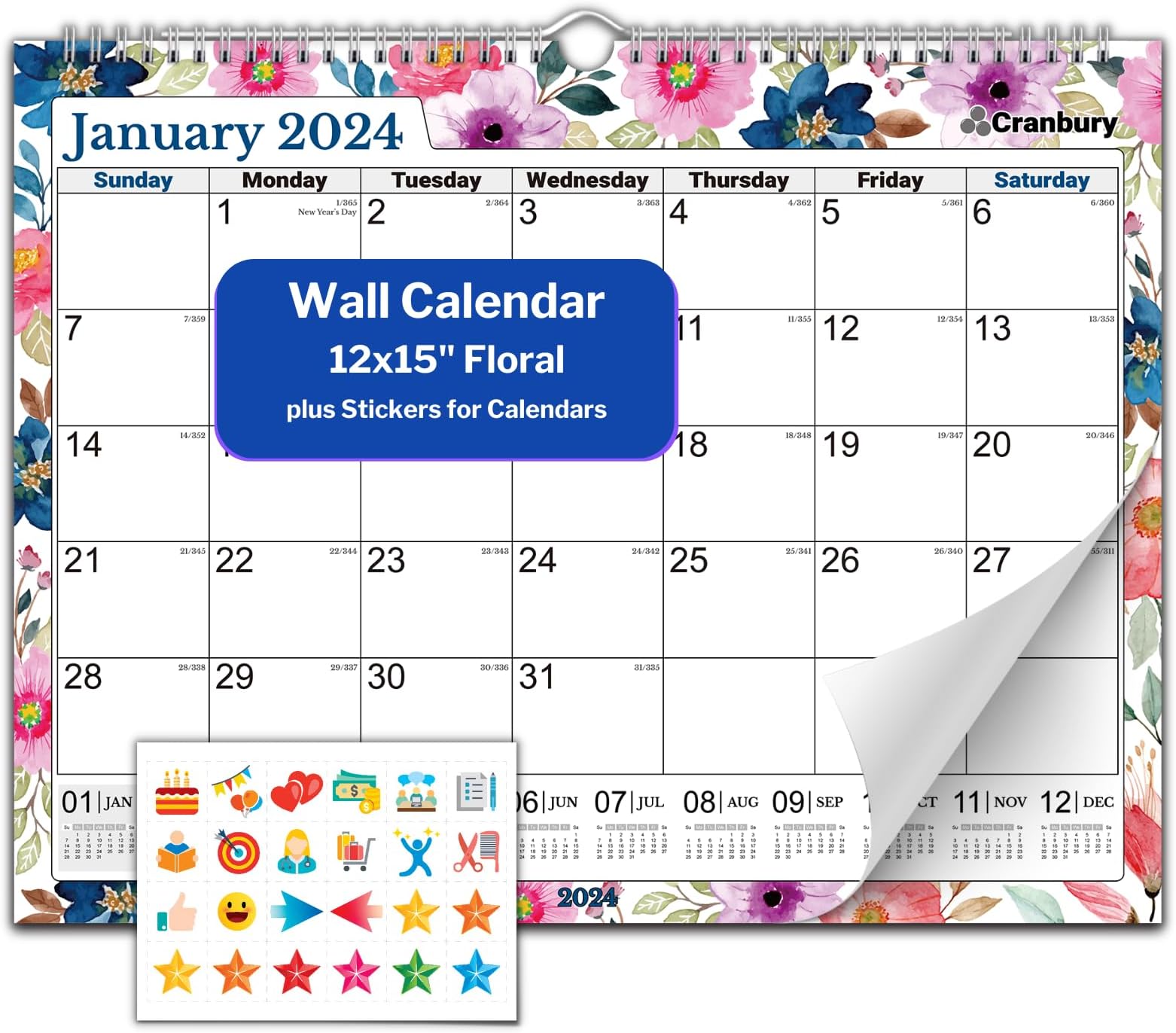 Amazon.com: 2024 Calendar 12 Month Wall - 2024 Calendar Jan. - Dec. 12 ...