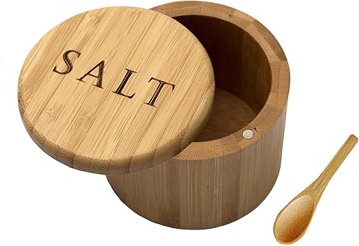 Amazon.com: VICUKIE Salt Cellar, Bamboo Salt Box, Salt Container With ...