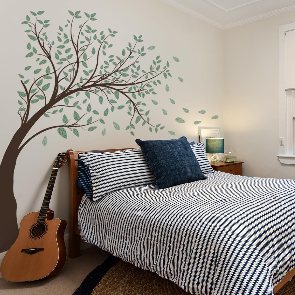Amazon.com: Giant Green Tree Wall Decals 3D Flying Leaves Wall Stickers ...