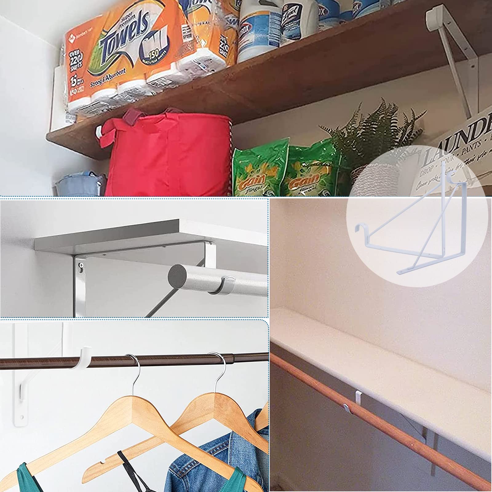 4 Pack Heavy Duty Closet Shelf and Rod Brackets, 10.9 x 12.3 x 1 Inch ...