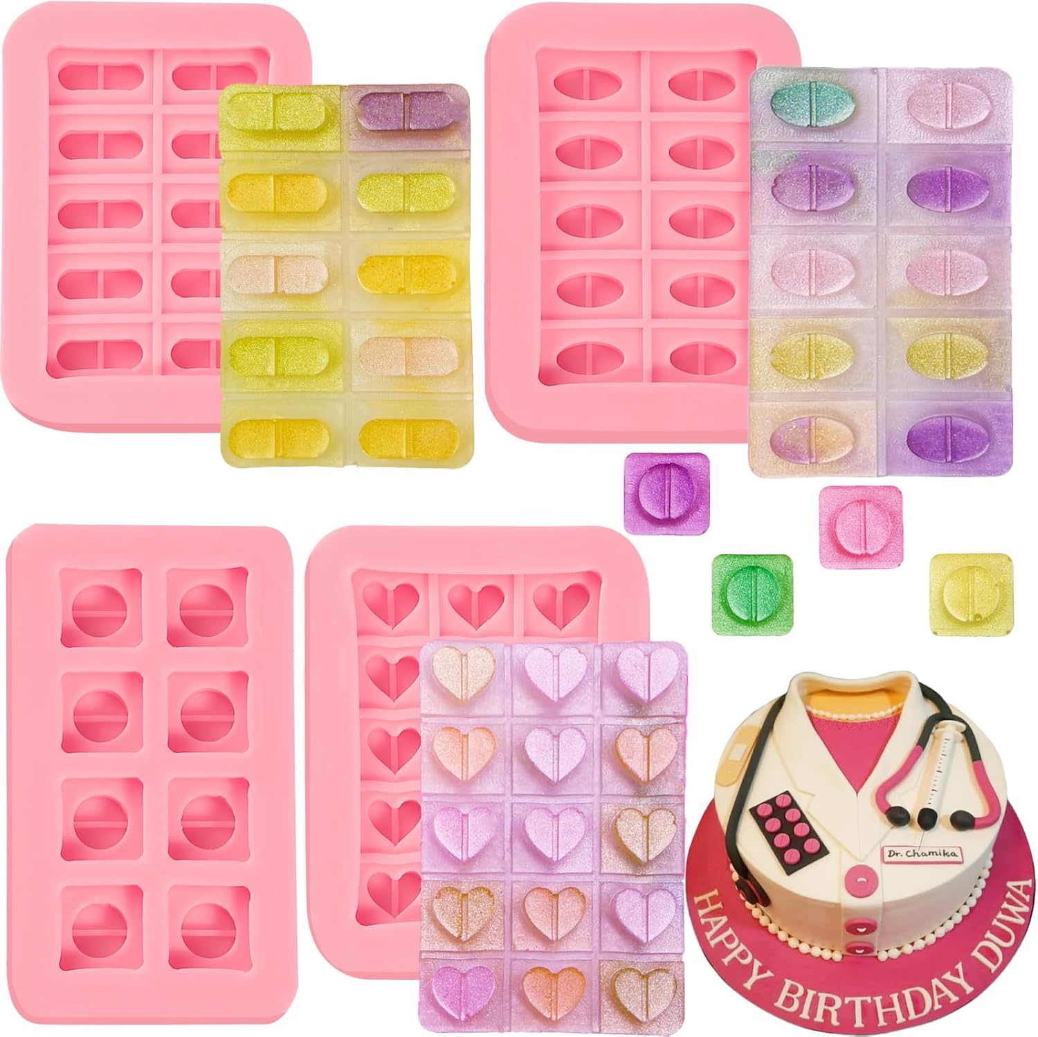 Amazon.com: ICNYEKl 4 Pcs Pill Molds for Making Pills, Round Heart ...