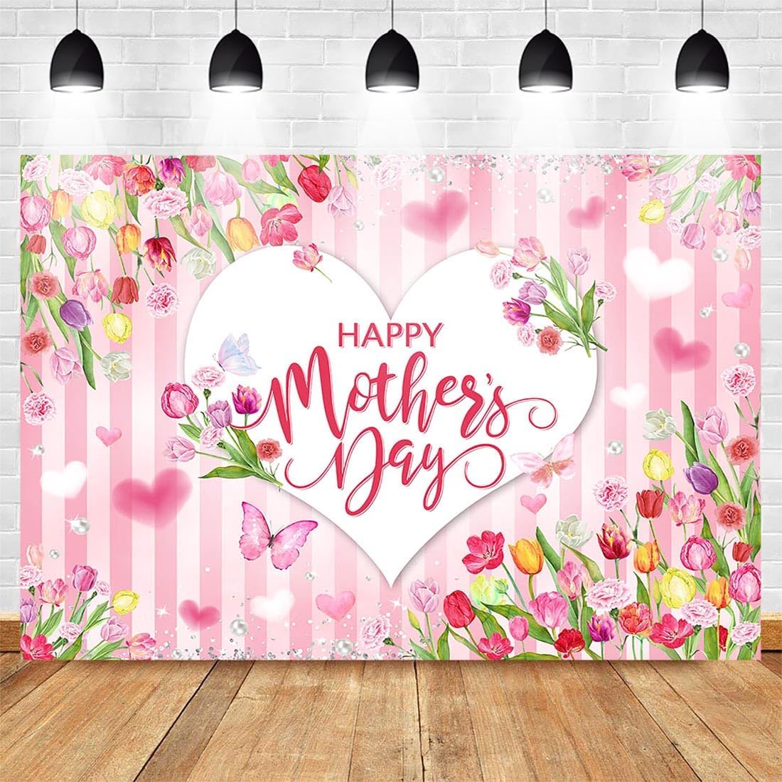 Amazon.com : Avezano 7x5ft Happy Mother's Day Backdrop Pink Stripe Floral Mother's Day ...