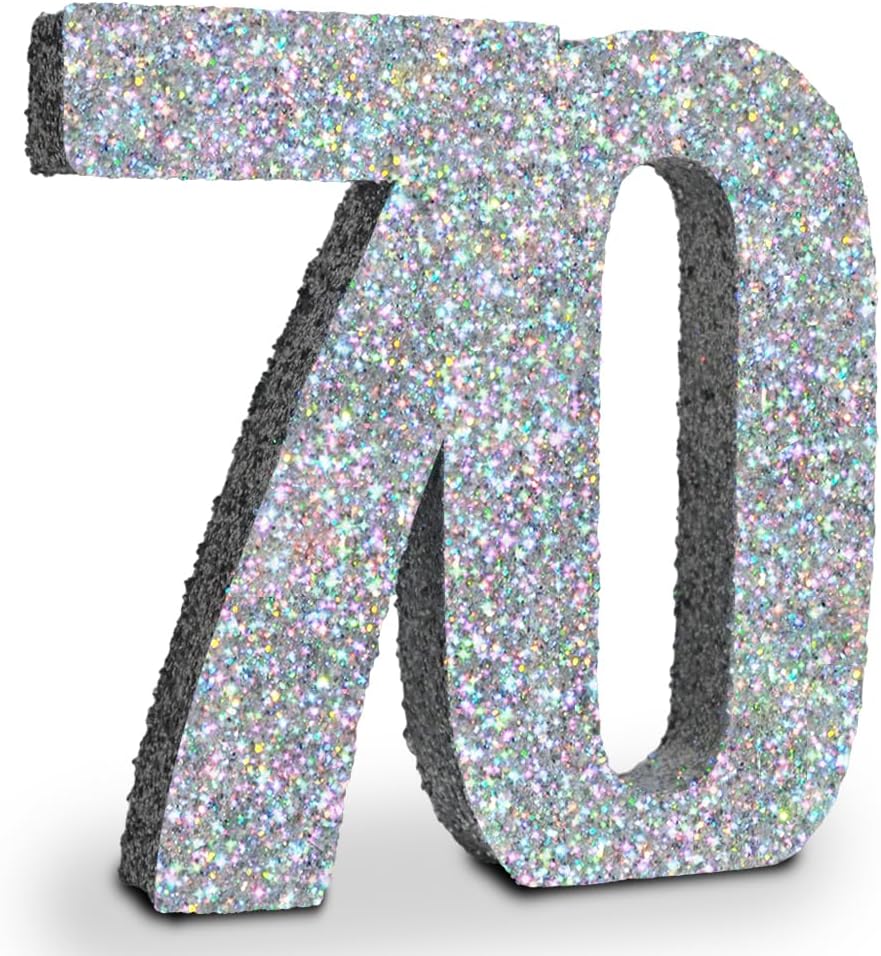 Amazon.com: Eploger Silver Glitter Number 70 Decoration, 1pc, 70th ...