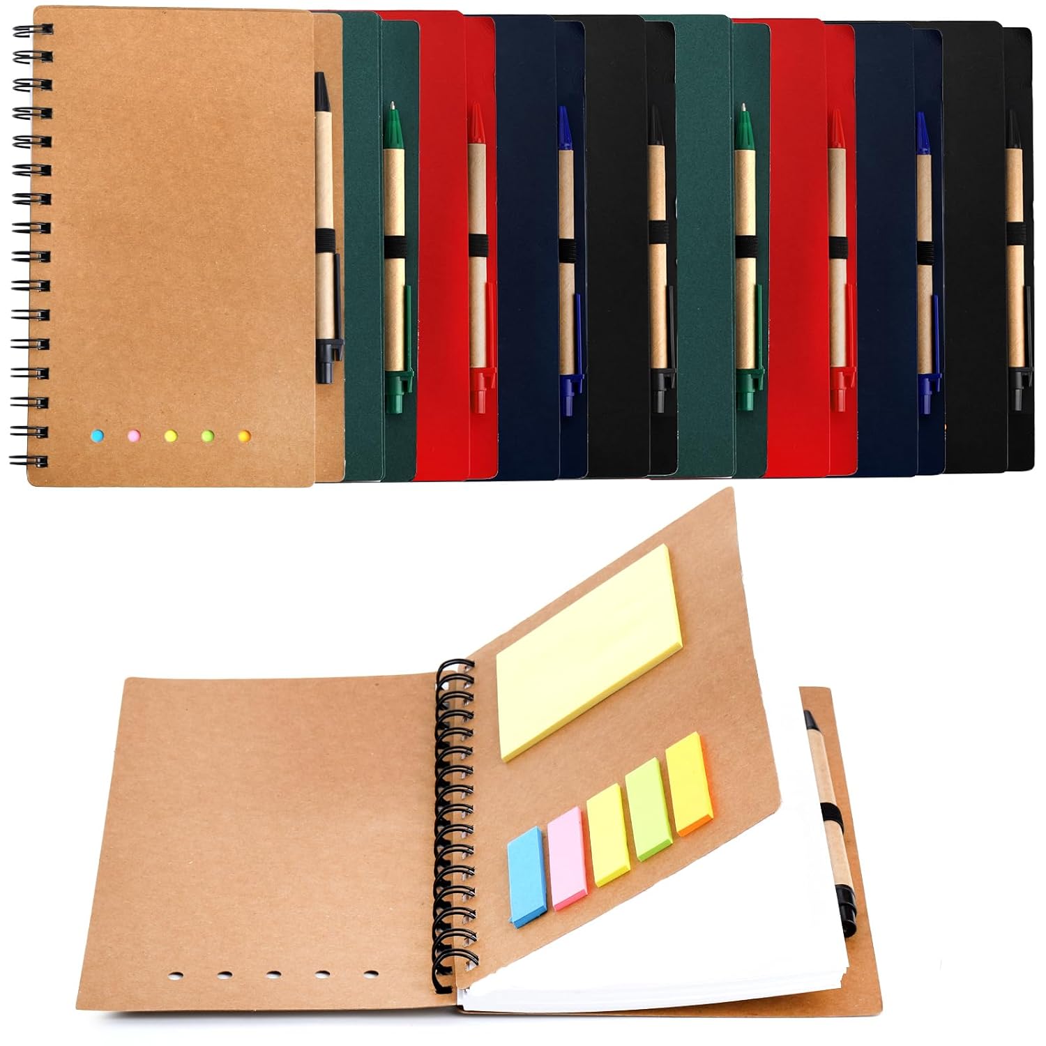 SOUJOY 10 Pack Lined Spiral Notebook, A5 Notepad with Pen, Kraft Paper ...