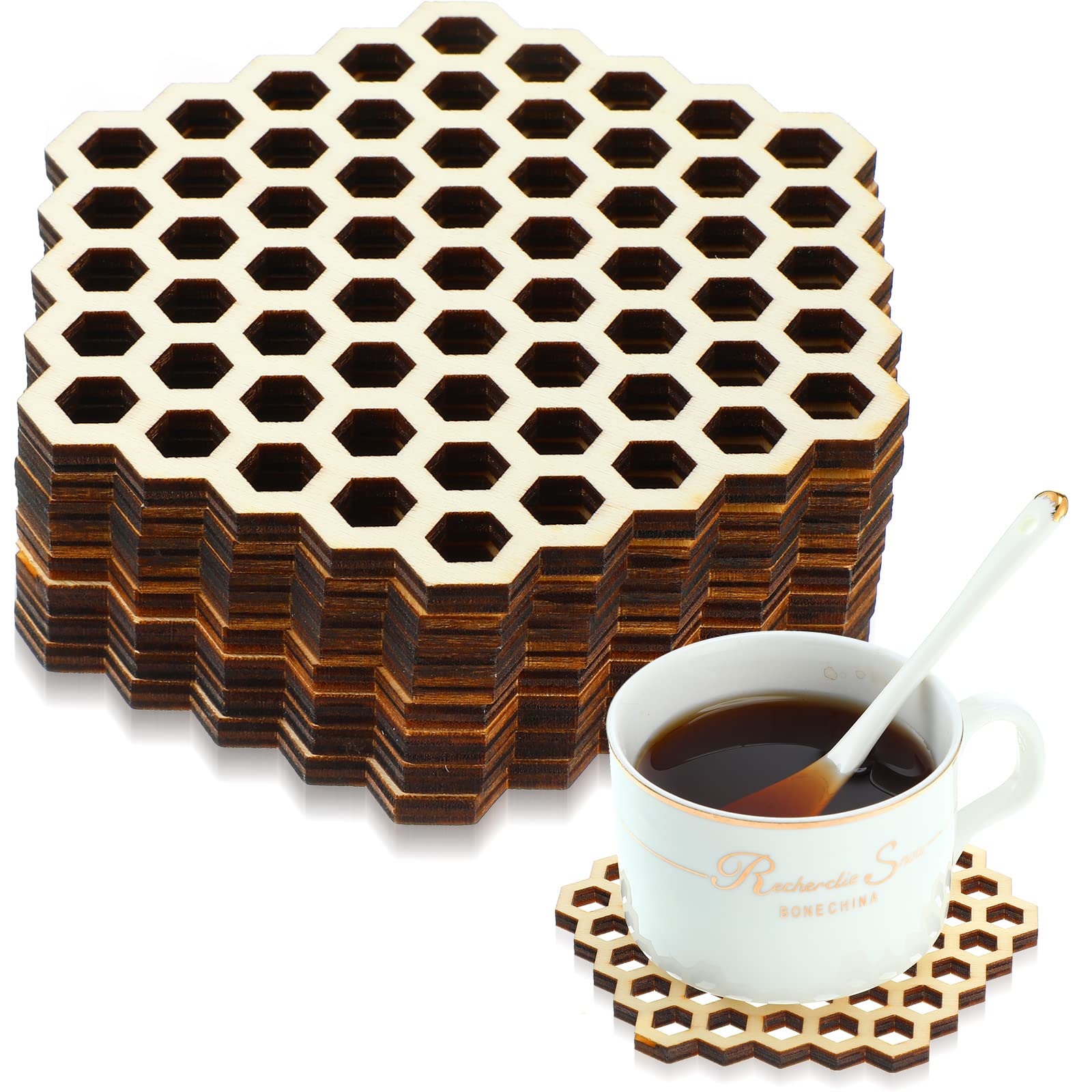 Amazon.com: 8 Pcs Honeycomb Wood Coaster Set Hollow Hex Honey Comb ...