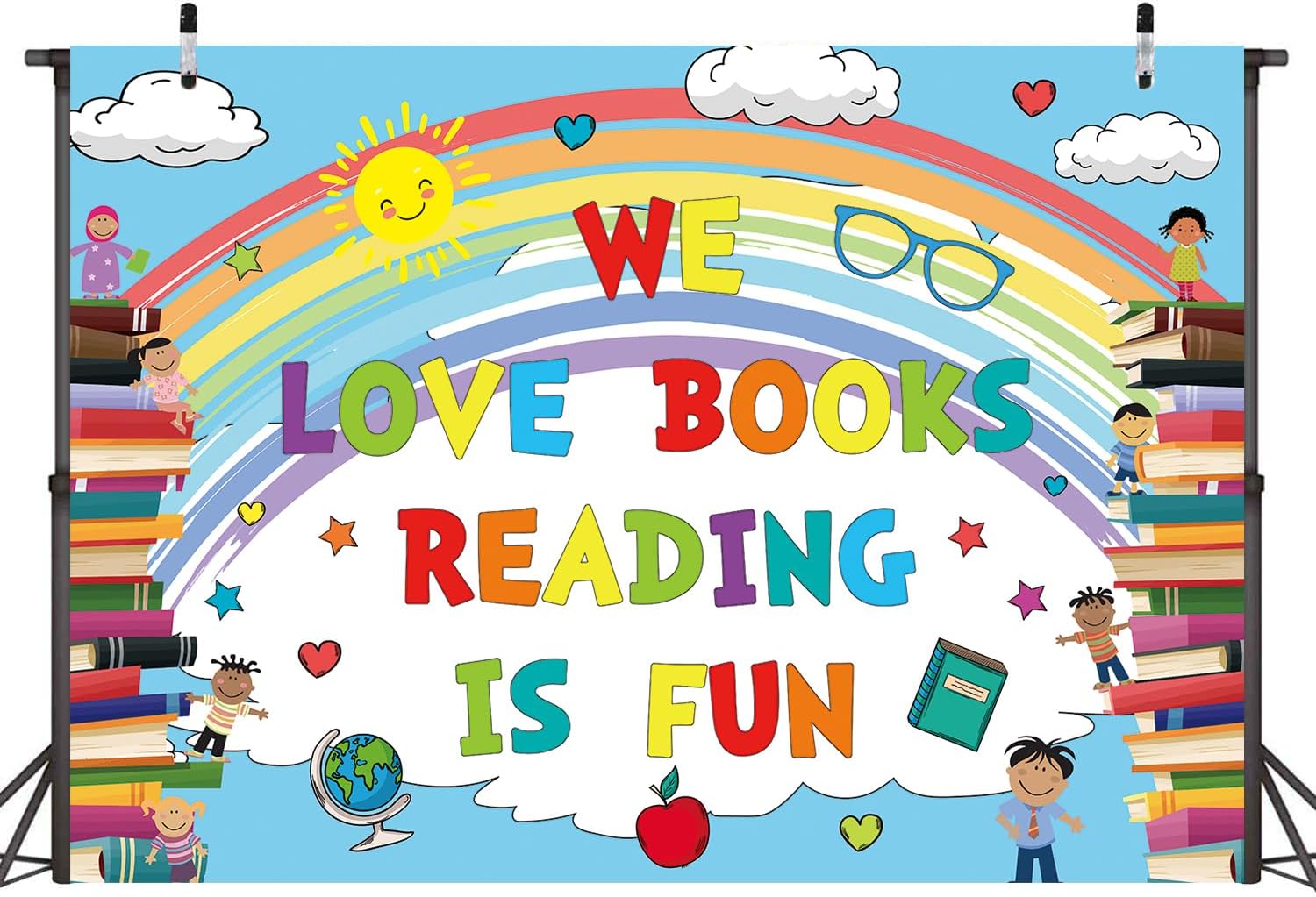 Amazon.com : LTDKAEN Happy Reading Day Backdrop Colorful We Love Books ...