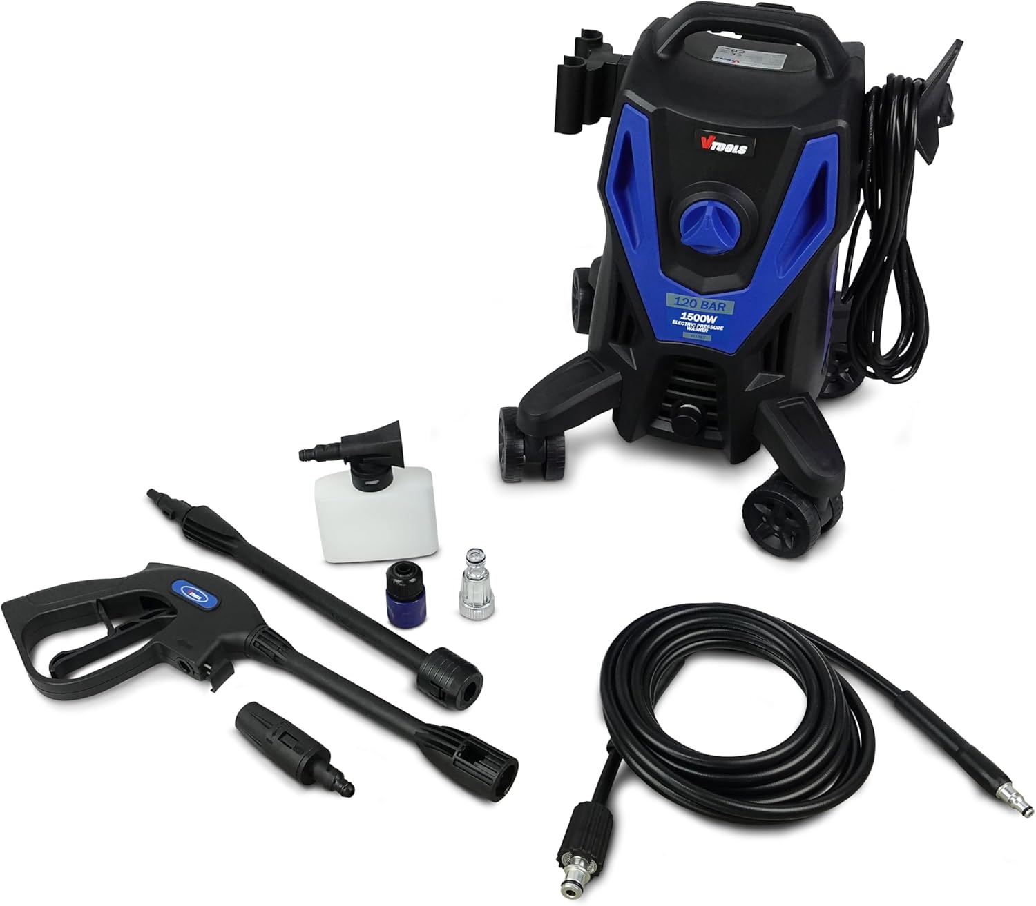 VTOOLS 120 Bar Electric Pressure Washer With 4 Wheels,5 Meter Hose ...