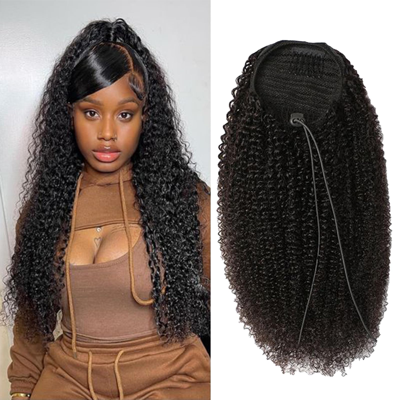 Amazon.com : 100% Human Hair Curly Drawstring Ponytail extension Water ...