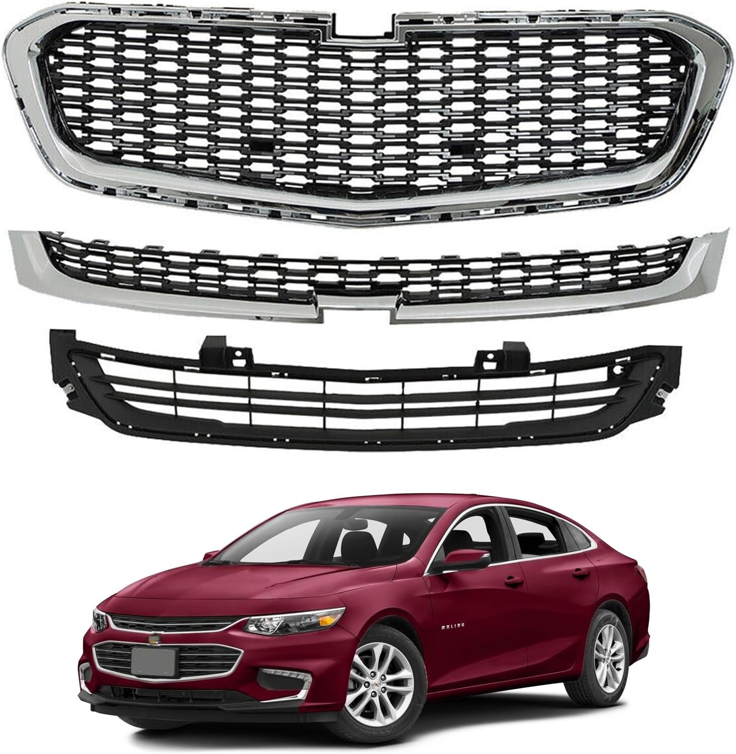 Amazon.com: 3 PCS Grille Set with Front Upper & Center & Lower Grille ...
