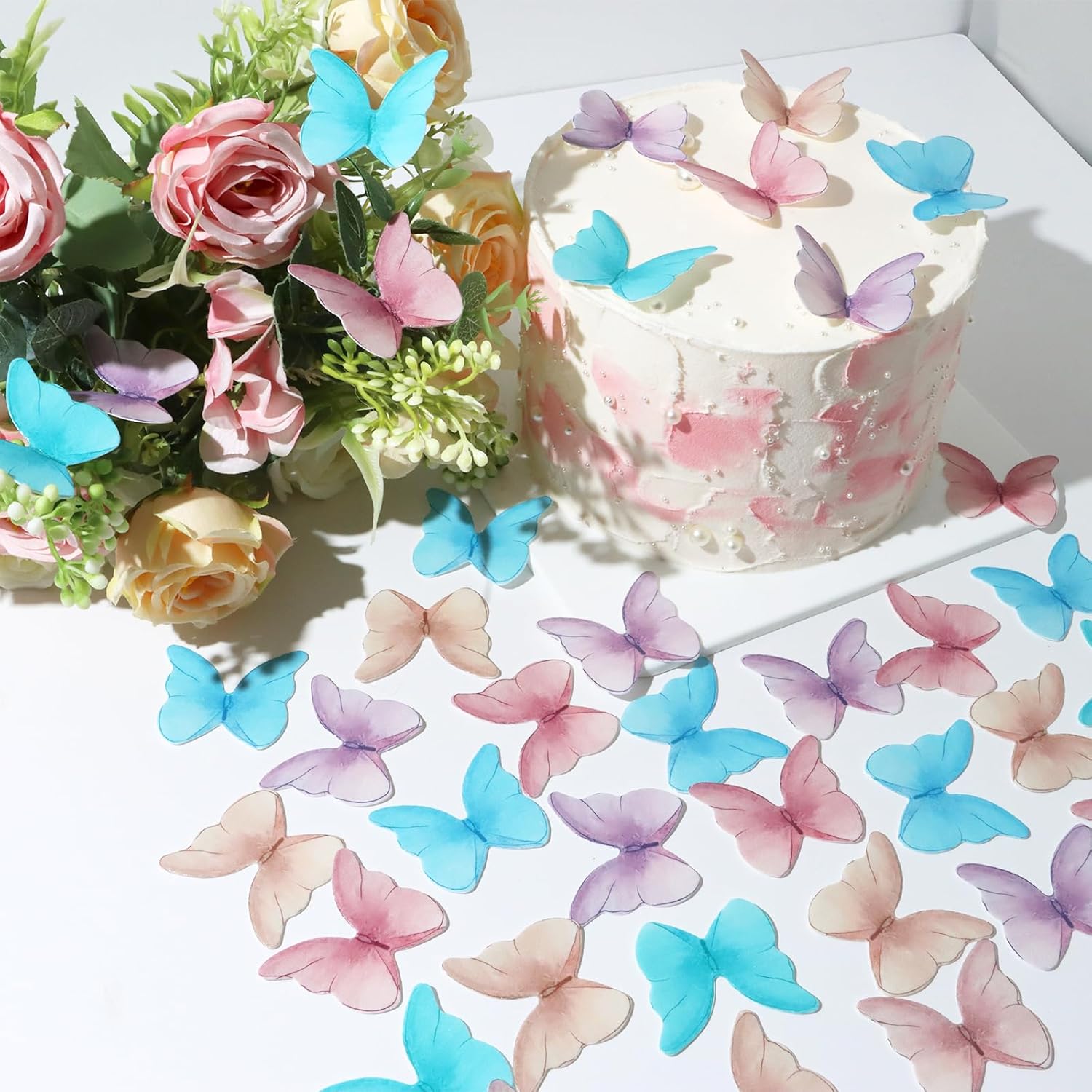 Amazon.com: 48 Pcs Edible Butterfly Cake Decorations Cupcake Toppers ...