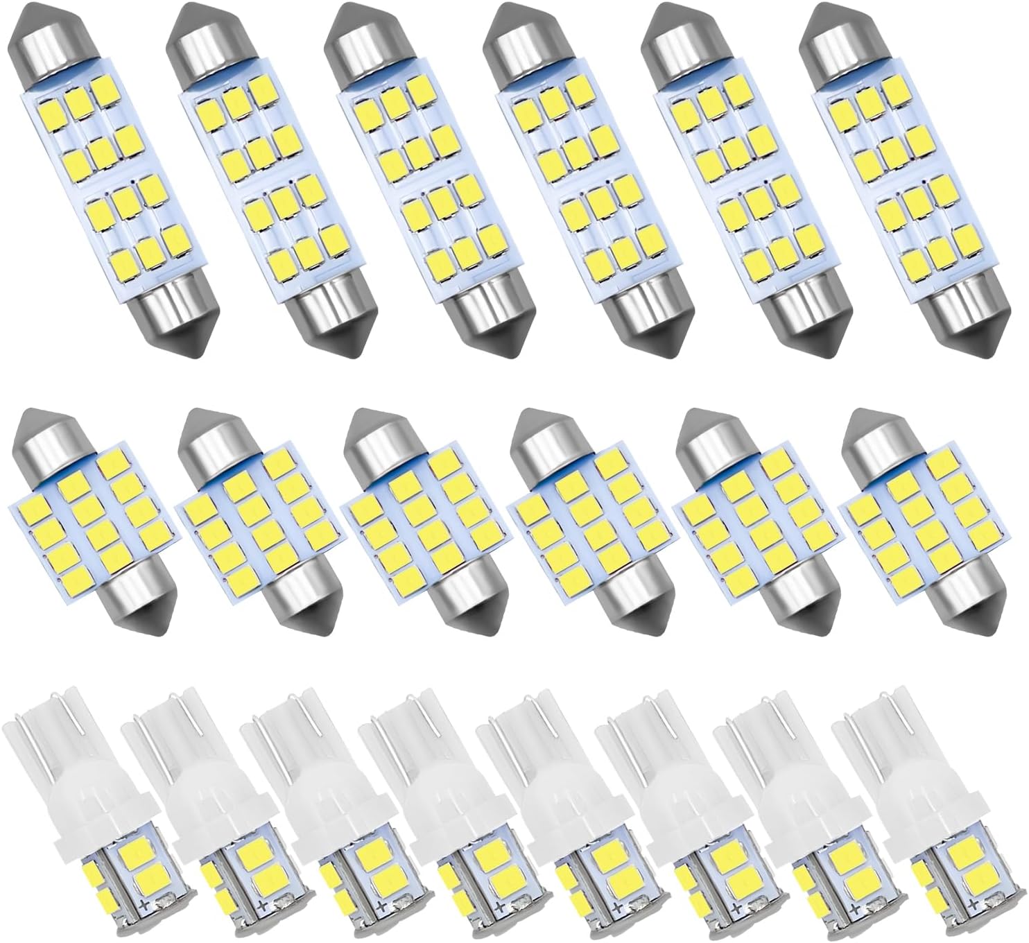 JUSTTOP 20 PCS Car LED Bulbs Set, T10 31mm 42mm Super Bright White ...
