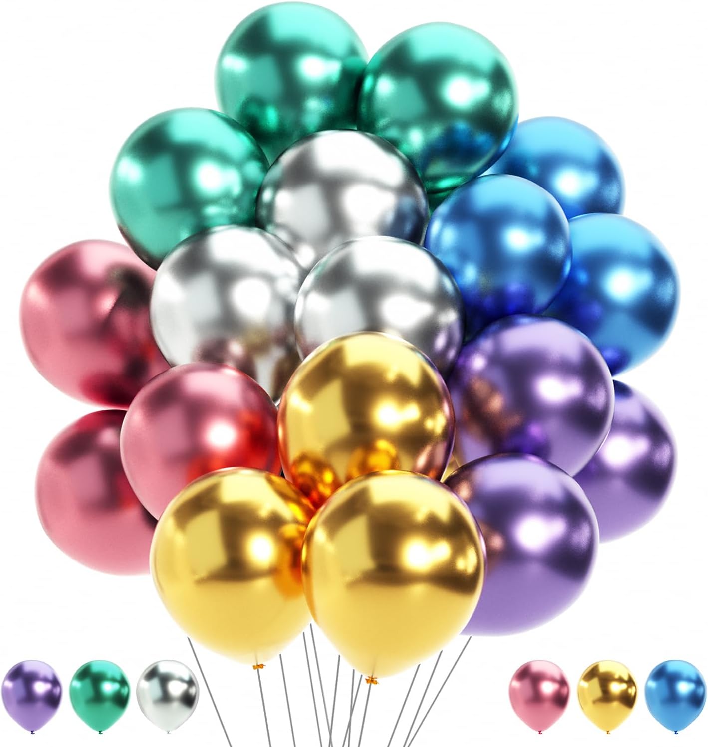 Pukavt Party Balloons 12inch 50pcs Assorted Color Metallic Latex ...