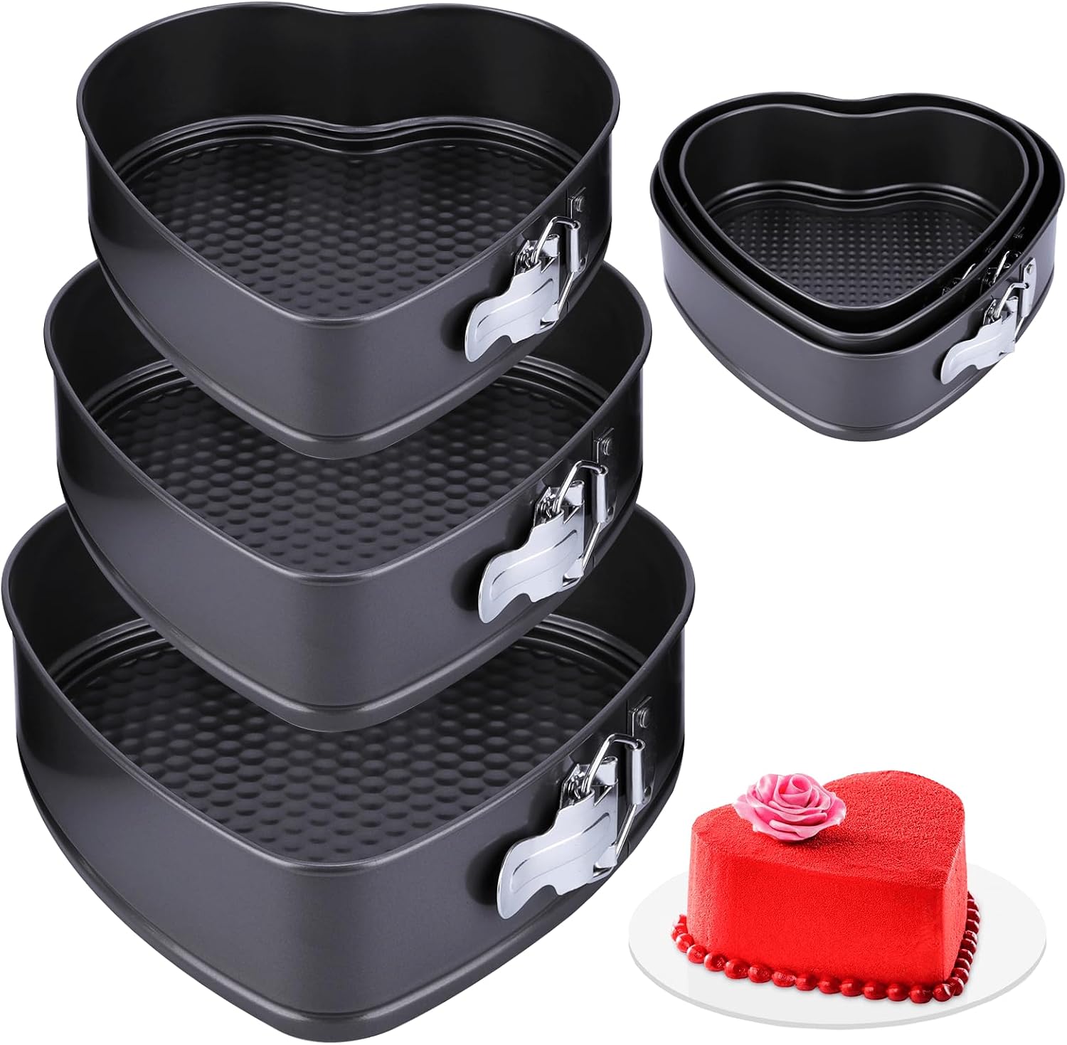 3 PCS Heart Cake Tin, Non-Stick Springform Cake Tin with Loose Base ...