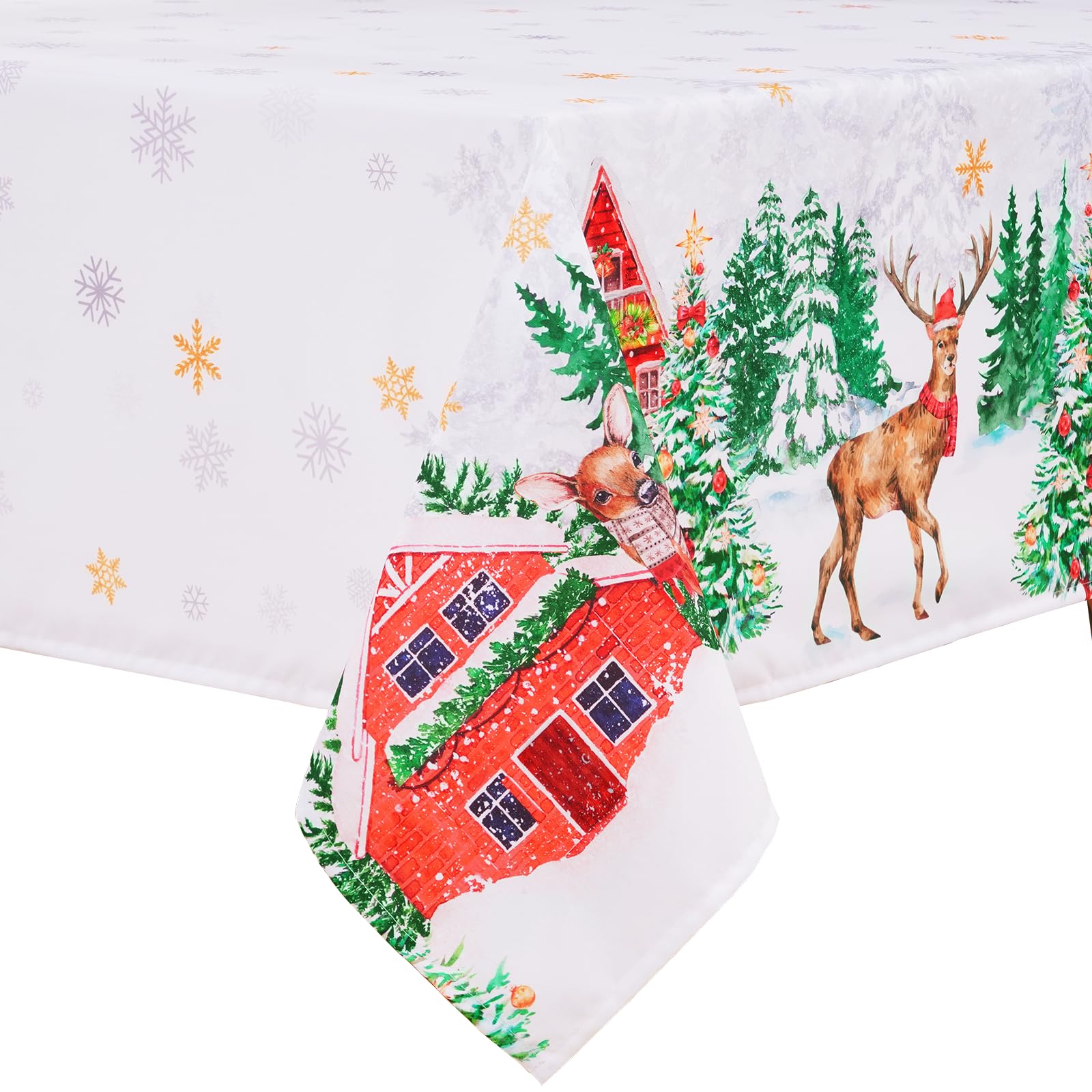 Amazon.com: Alishomtll Christmas Tablecloth, Snow Deers Washable Table ...