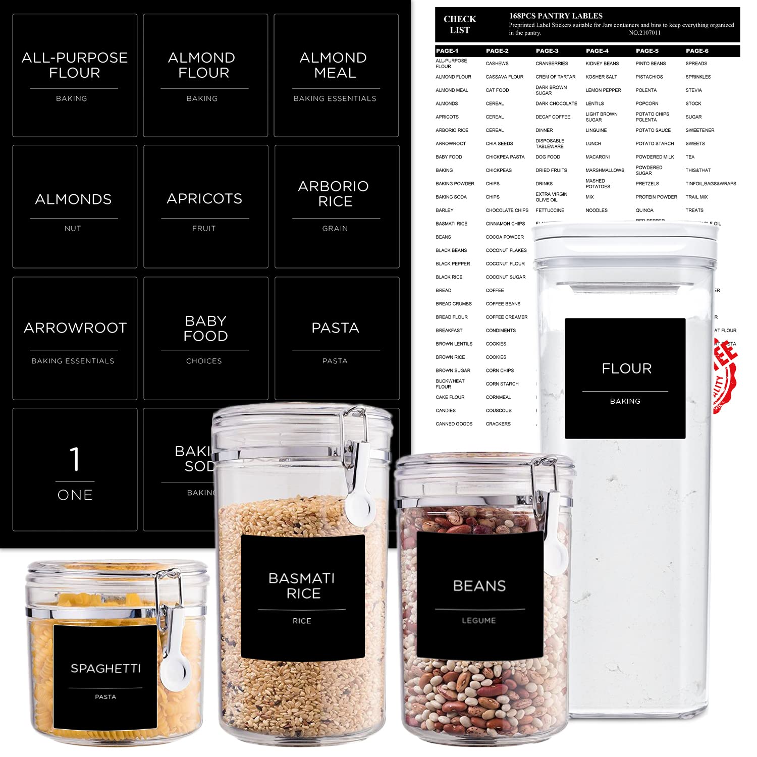 168 Pantry Labels, Prefdo Minimalist Farmhouse Waterproof Preprinted ...