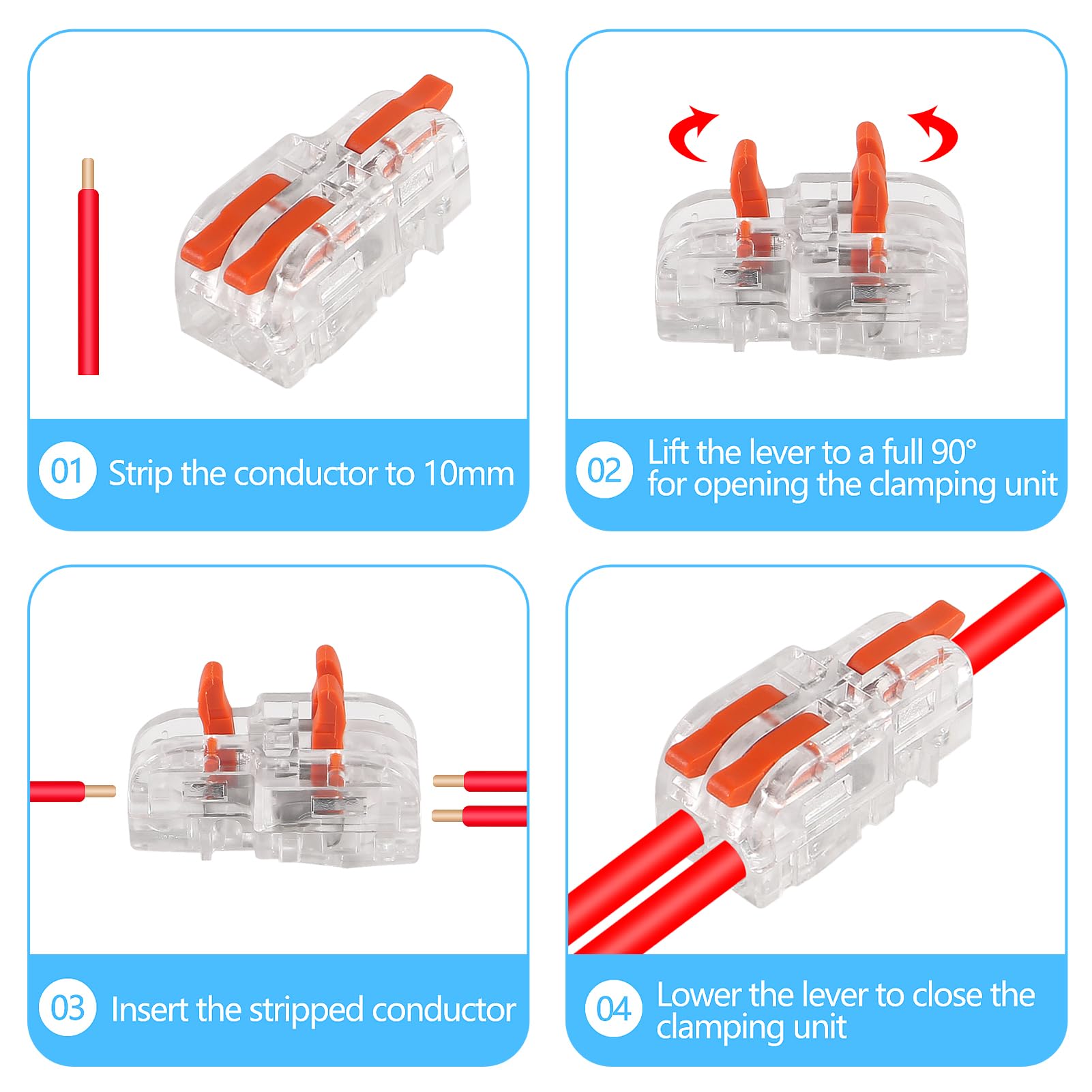 Snapklik.com : 20pcs Lever Wire Connectors, 1 In 2 Out Connectors For ...