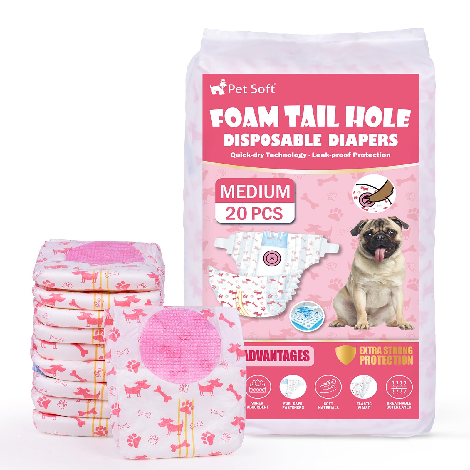 Pet Soft Dog Nappies Female, 20 Count Disposable Dog Pants Female ...