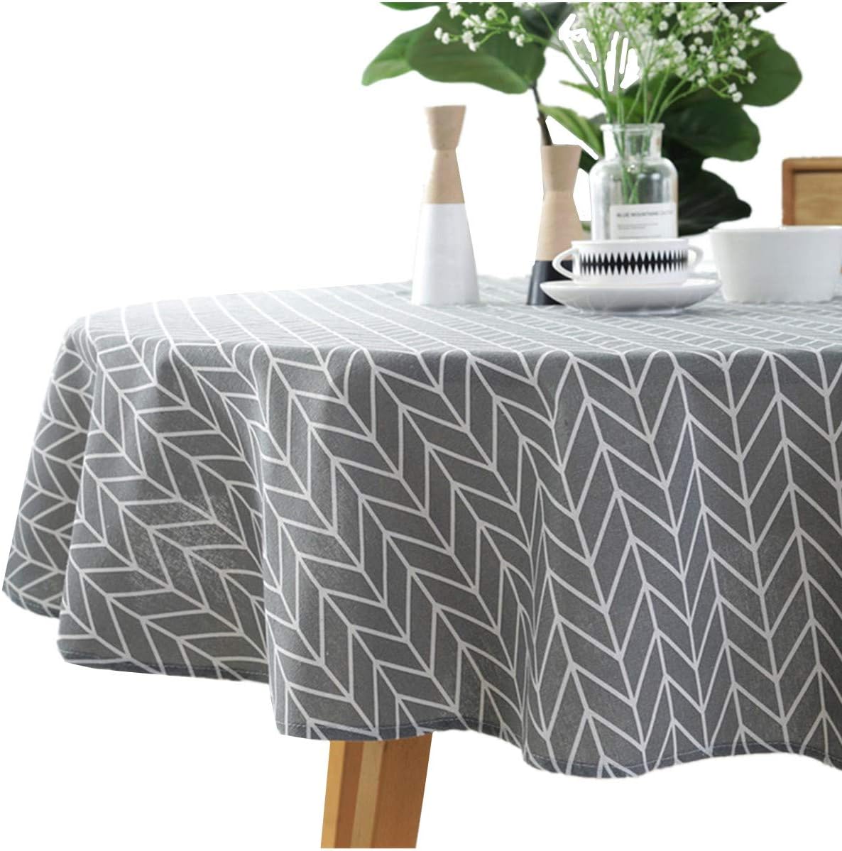 Amazon.com: Cotton Linen Tablecloth Grey Arrow Round Table Cover for ...